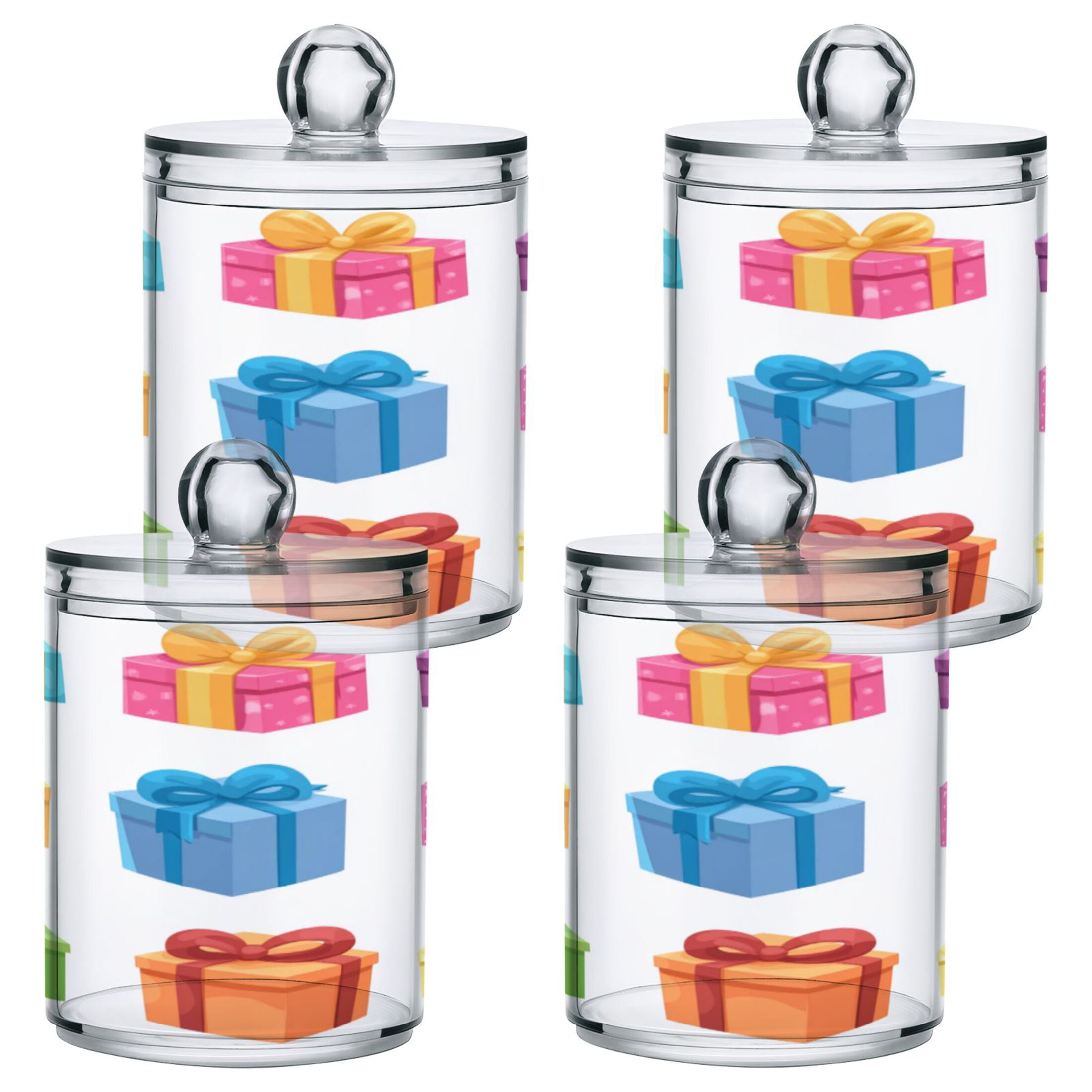 4 Pack Bathroom Canisters Transparent Storage Jar for Cotton Ball, Swab ...