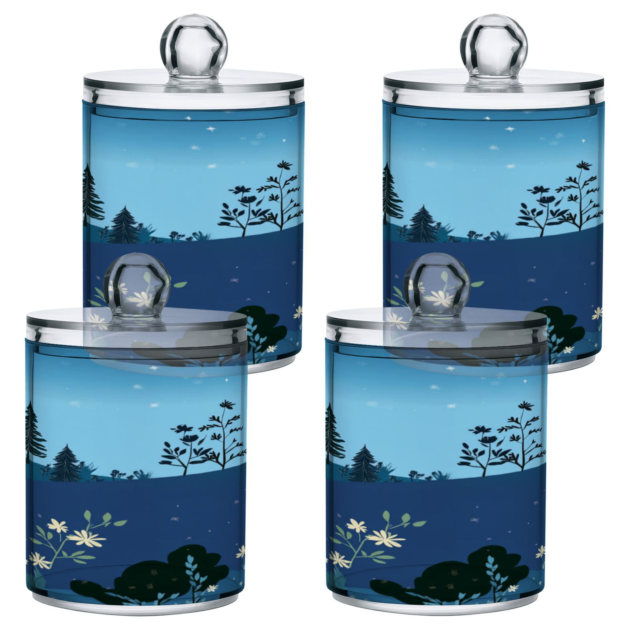 4 Pack Bathroom Canisters Transparent Storage Jar for Cotton Ball, Swab ...