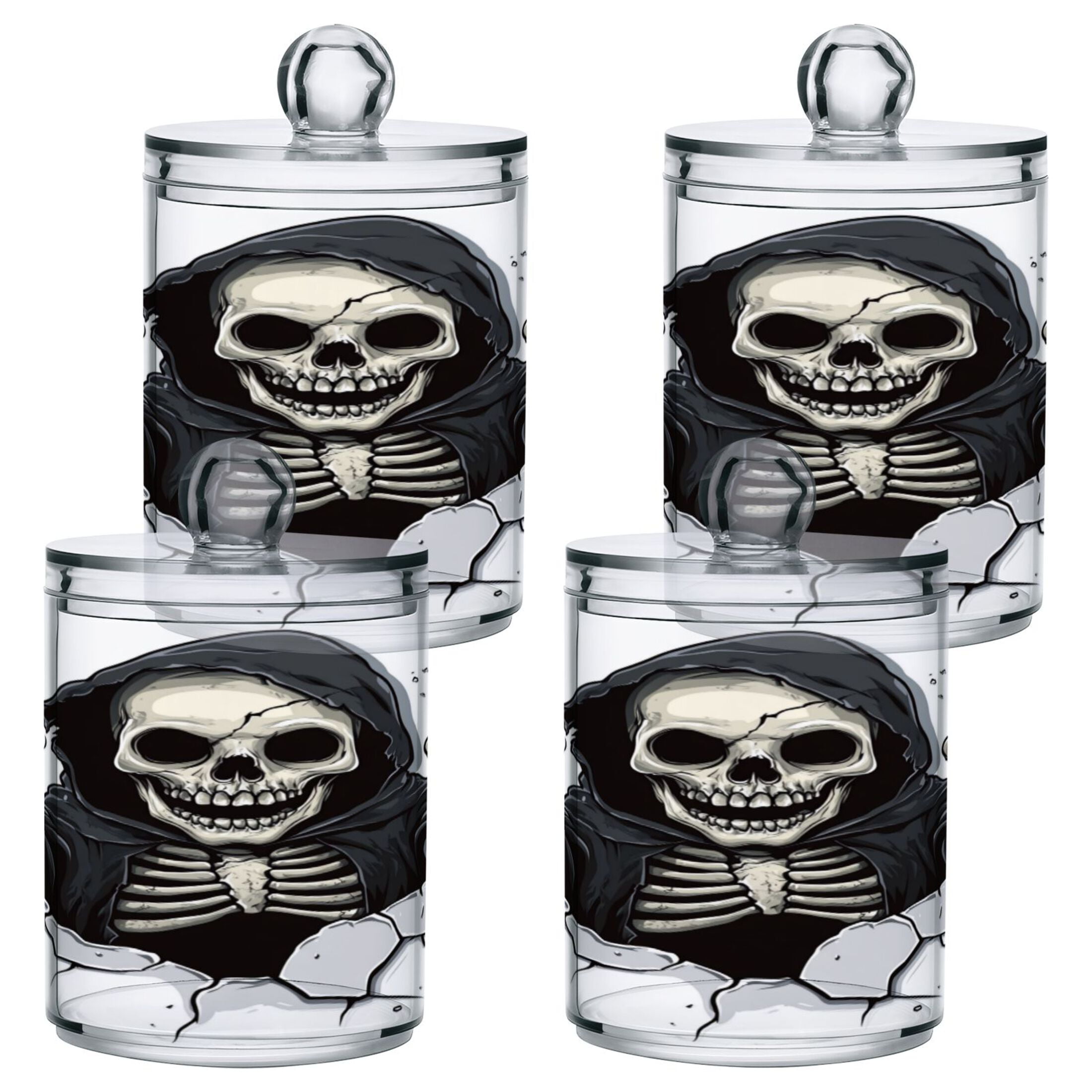 4 Pack Bathroom Canisters Transparent Storage Jar for Cotton Ball, Swab ...