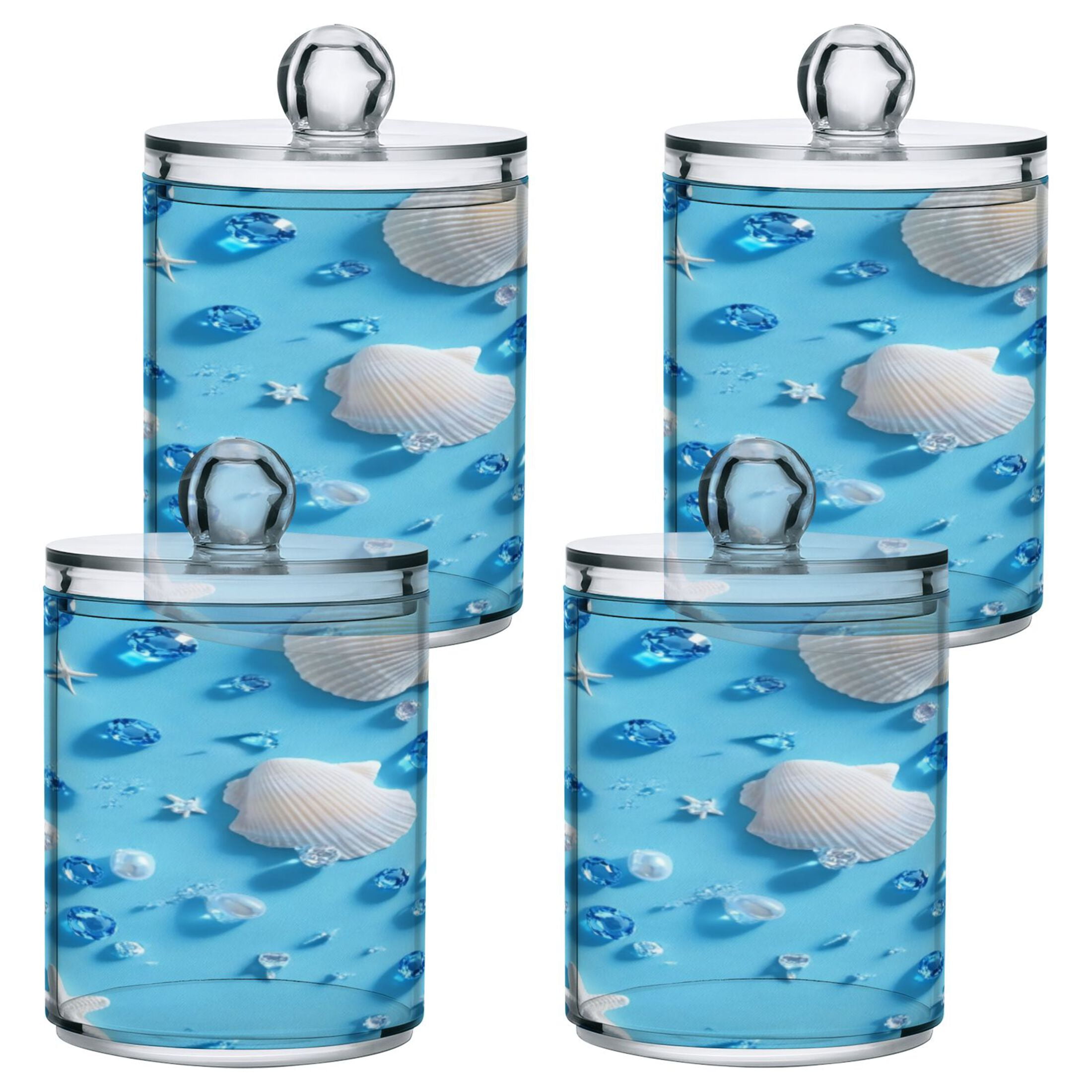 4 Pack Bathroom Canisters Transparent Storage Jar for Cotton Ball, Swab ...