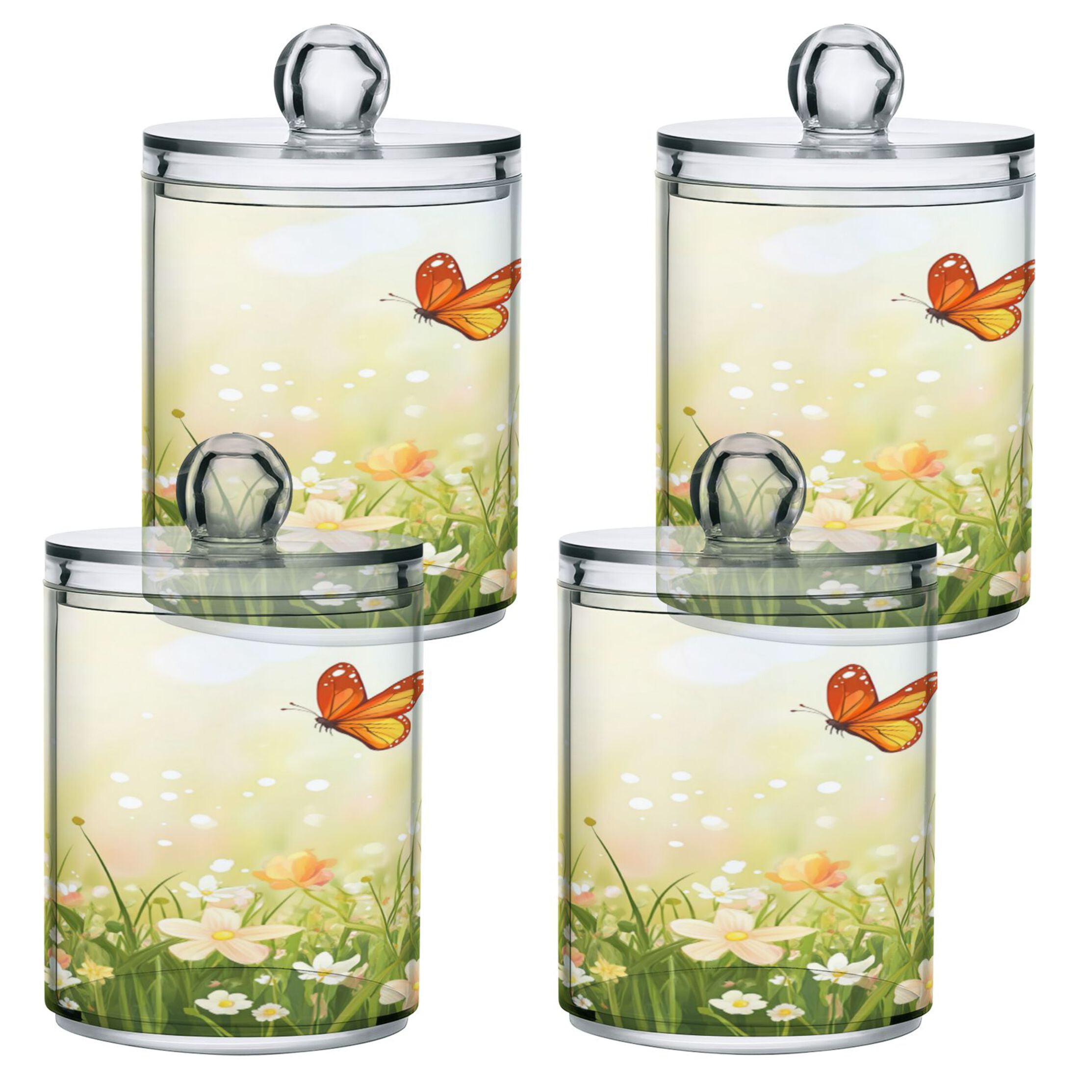 4 Pack Bathroom Canisters Transparent Storage Jar for Cotton Ball, Swab ...
