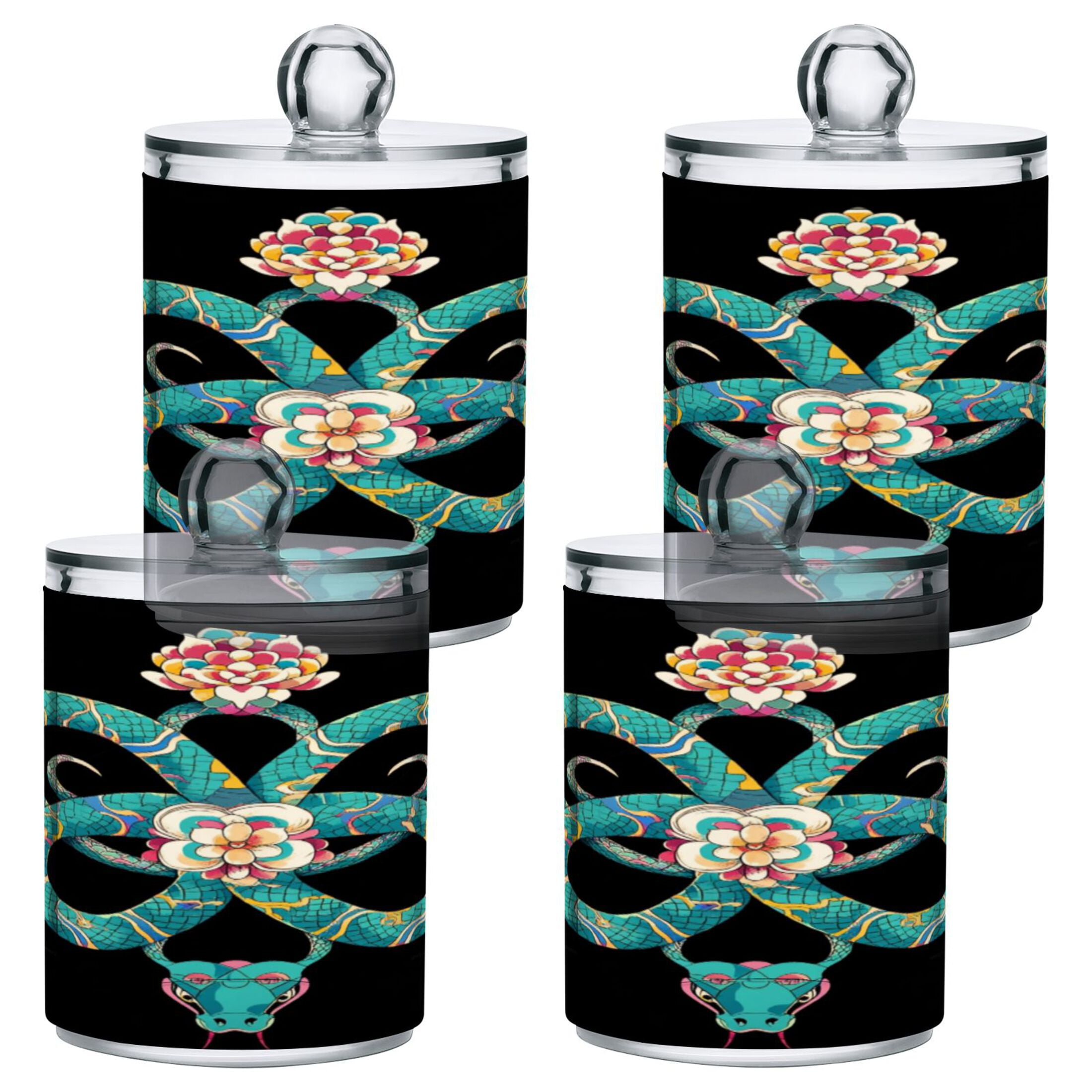 4 Pack Bathroom Canisters Transparent Storage Jar for Cotton Ball, Swab ...