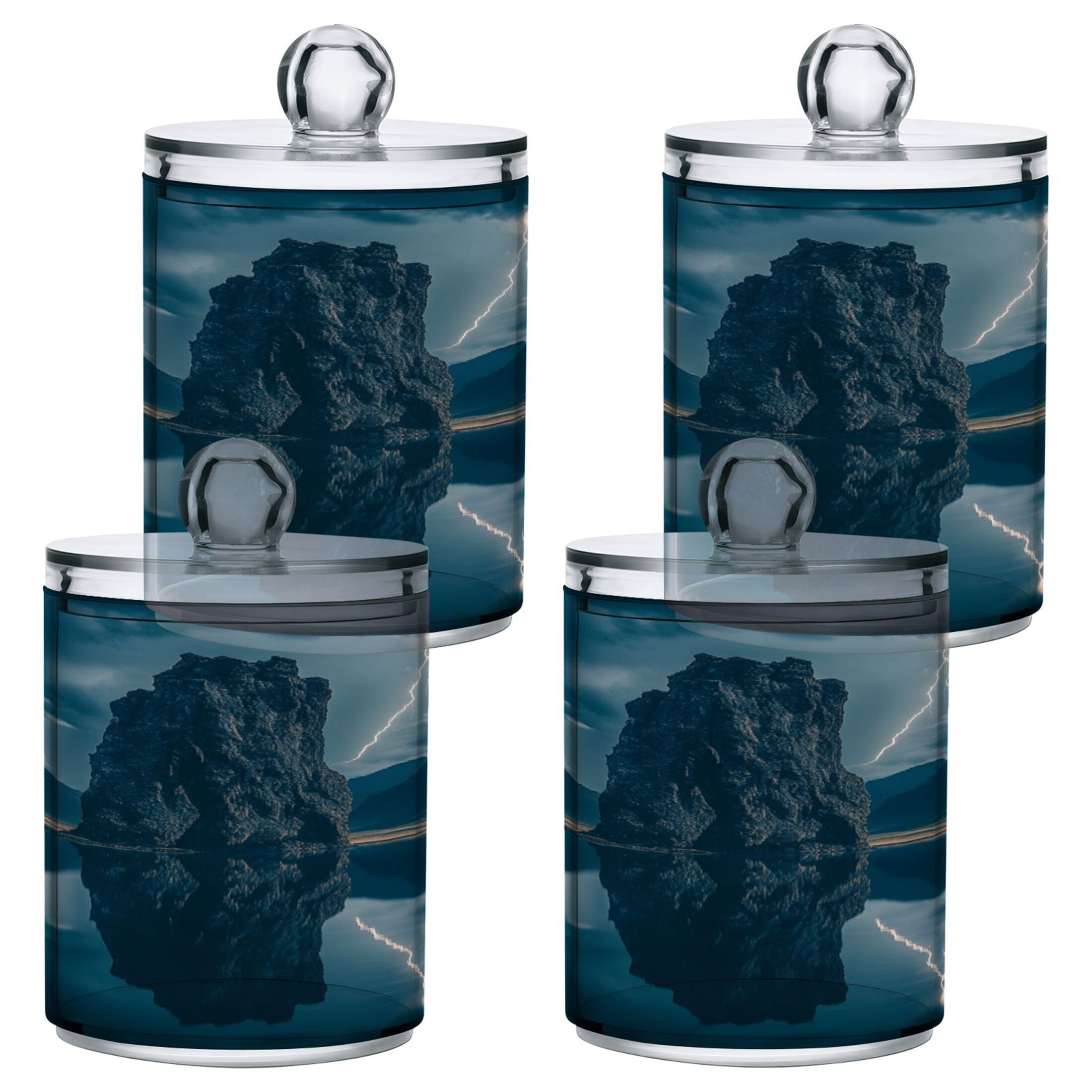 4 Pack Bathroom Canisters Transparent Storage Jar for Cotton Ball, Swab ...