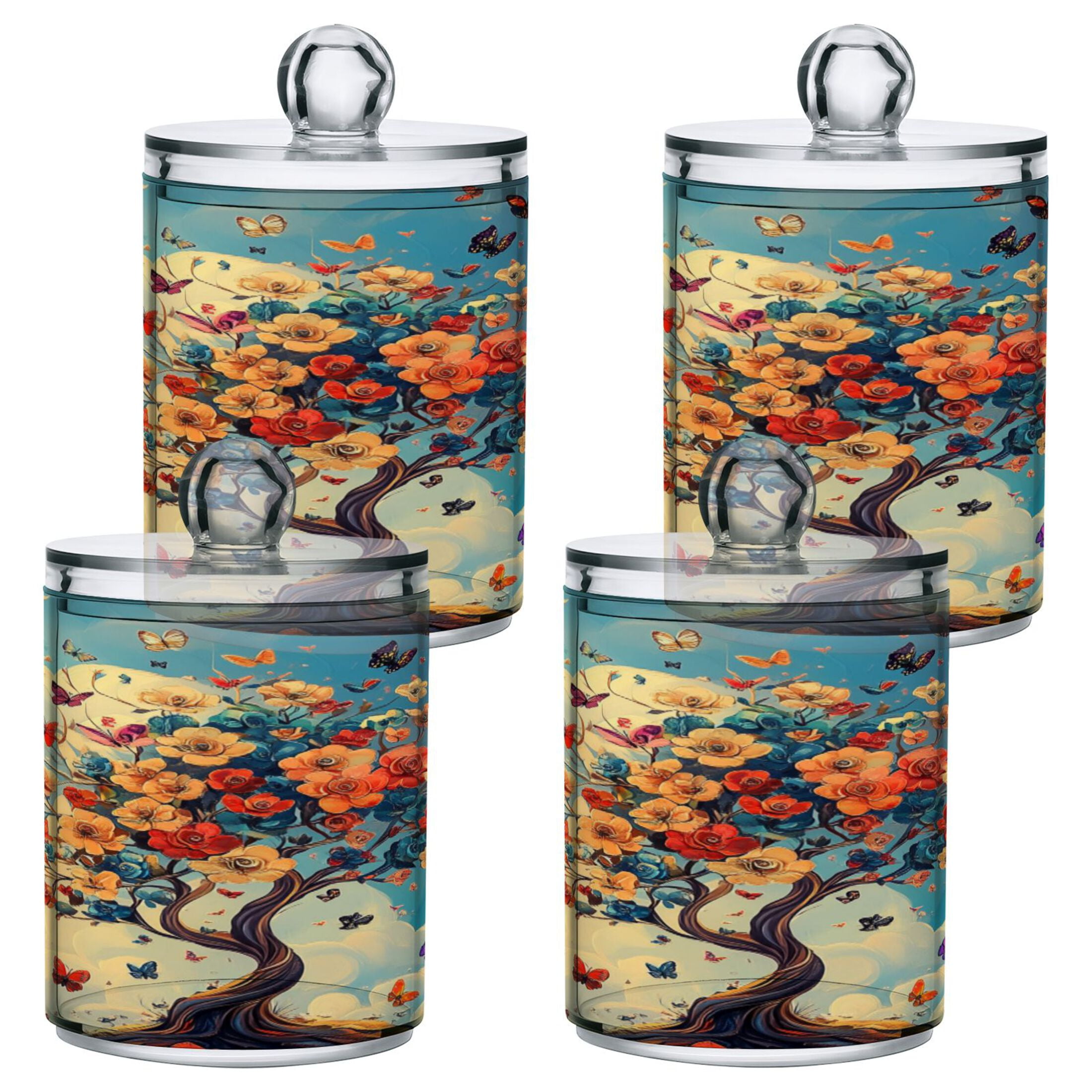 4 Pack Bathroom Canisters Transparent Storage Jar for Cotton Ball, Swab ...