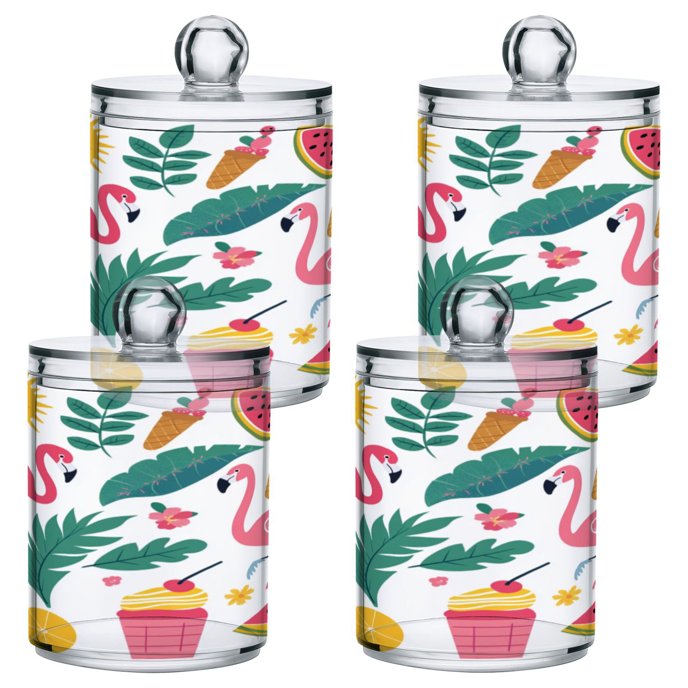 4 Pack Bathroom Canisters Transparent Storage Jar for Cotton Ball, Swab ...