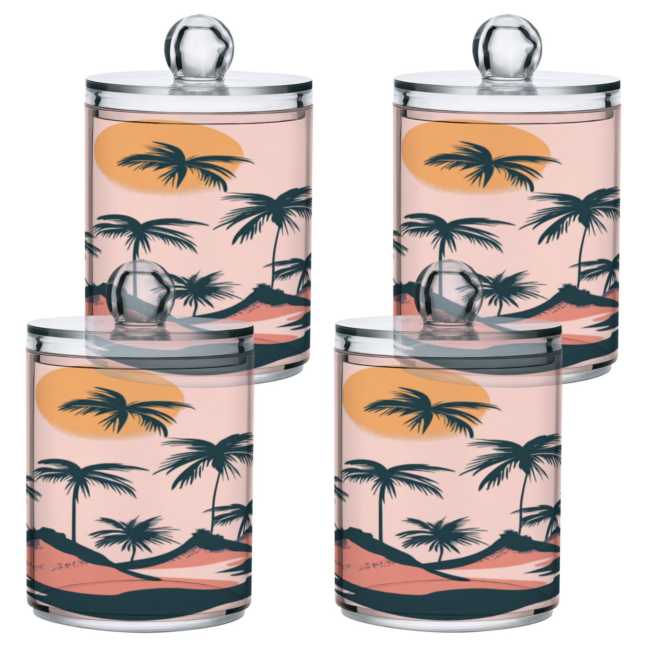 4 Pack Bathroom Canisters Transparent Storage Jar for Cotton Ball, Swab ...