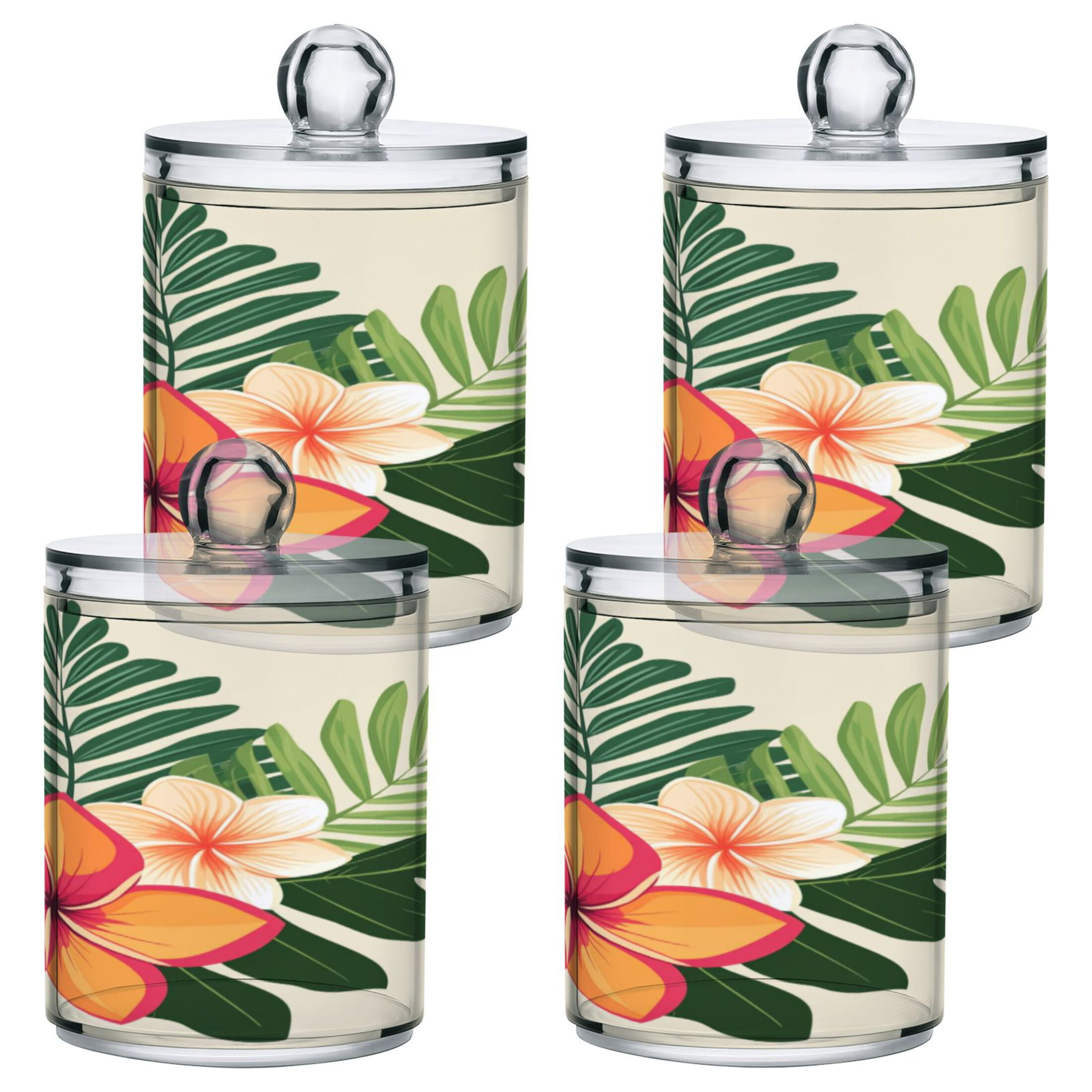 4 Pack Bathroom Canisters Transparent Storage Jar for Cotton Ball, Swab ...