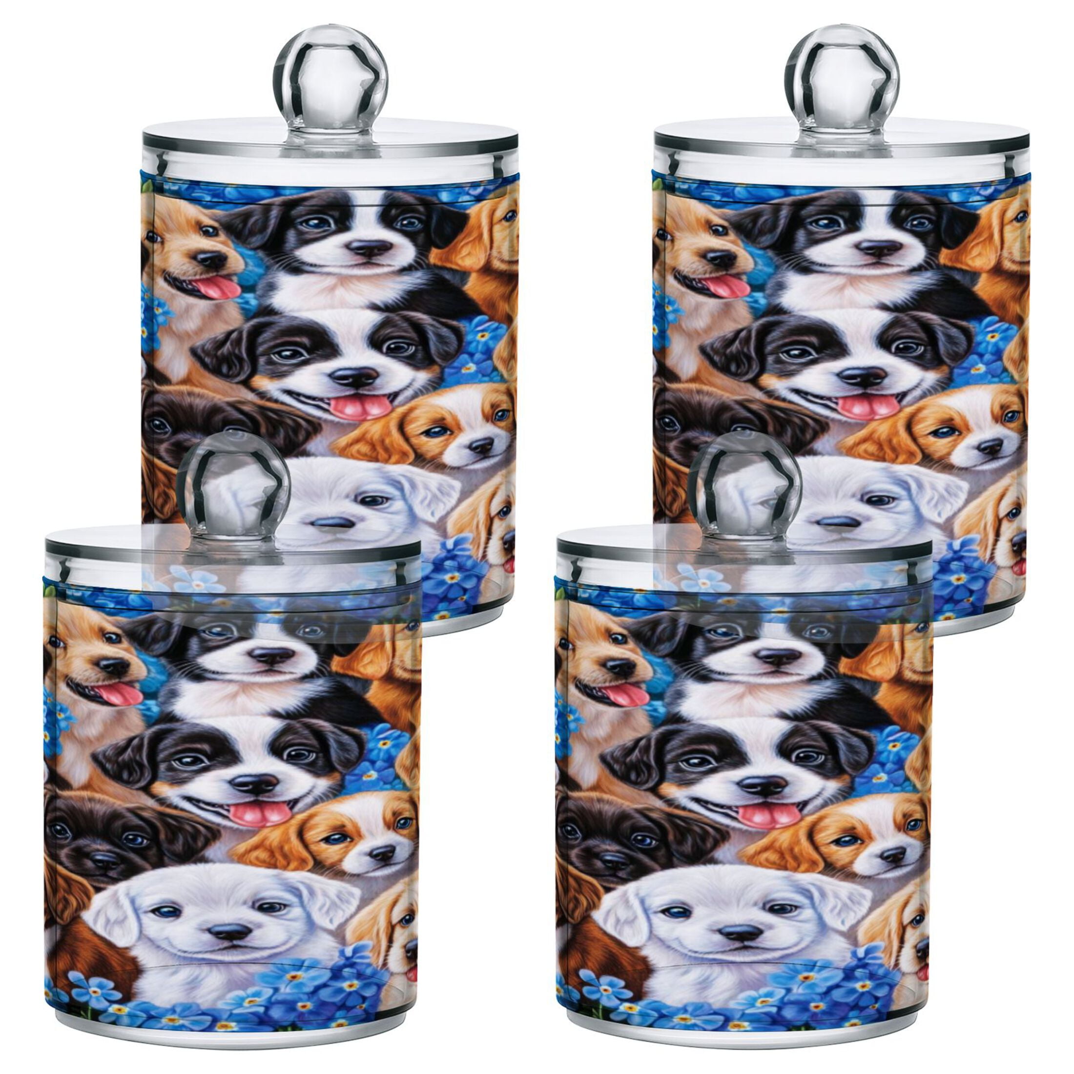 4 Pack Bathroom Canisters Transparent Storage Jar for Cotton Ball, Swab ...