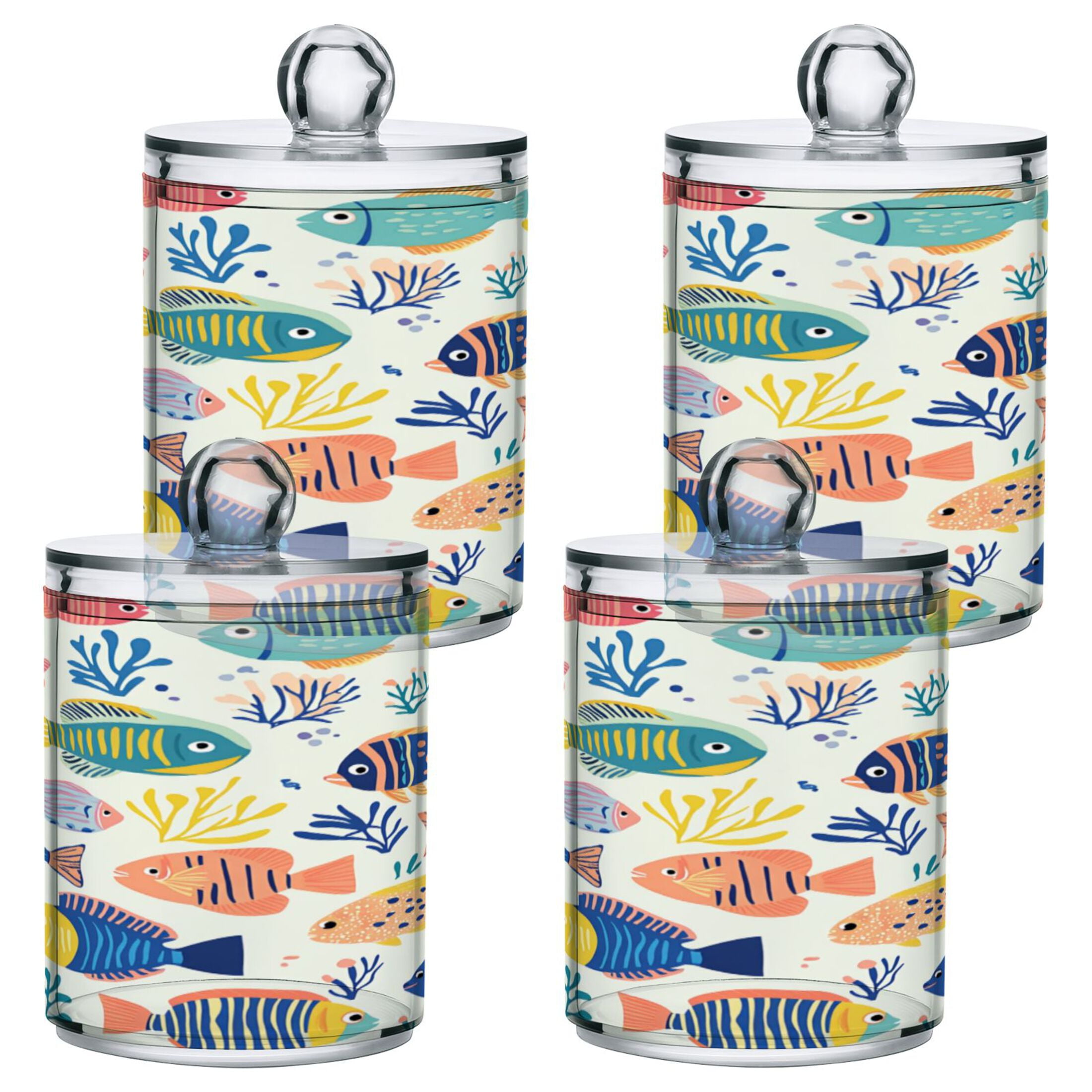 4 Pack Bathroom Canisters Transparent Storage Jar for Cotton Ball, Swab ...