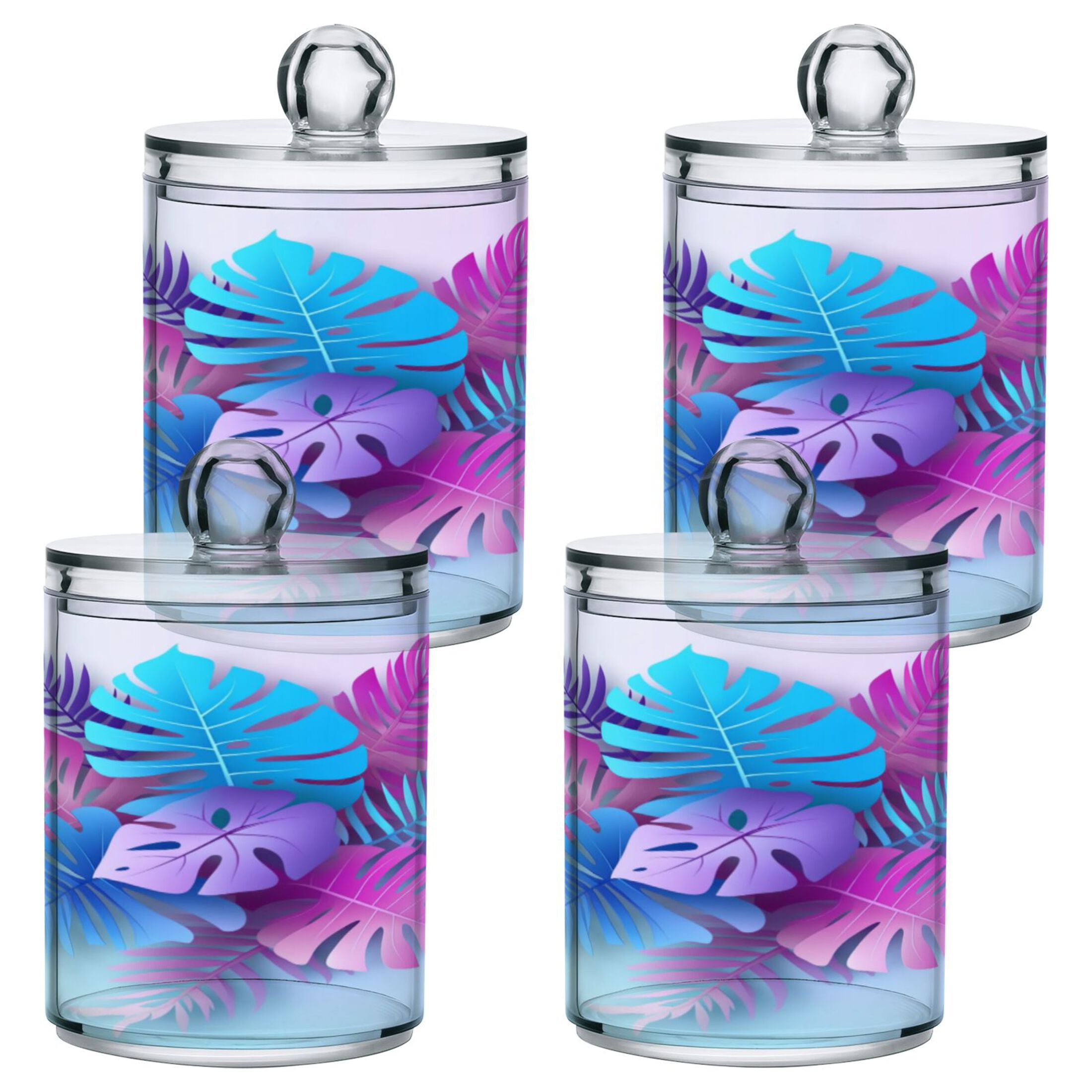 4 Pack Bathroom Canisters Transparent Storage Jar for Cotton Ball, Swab ...