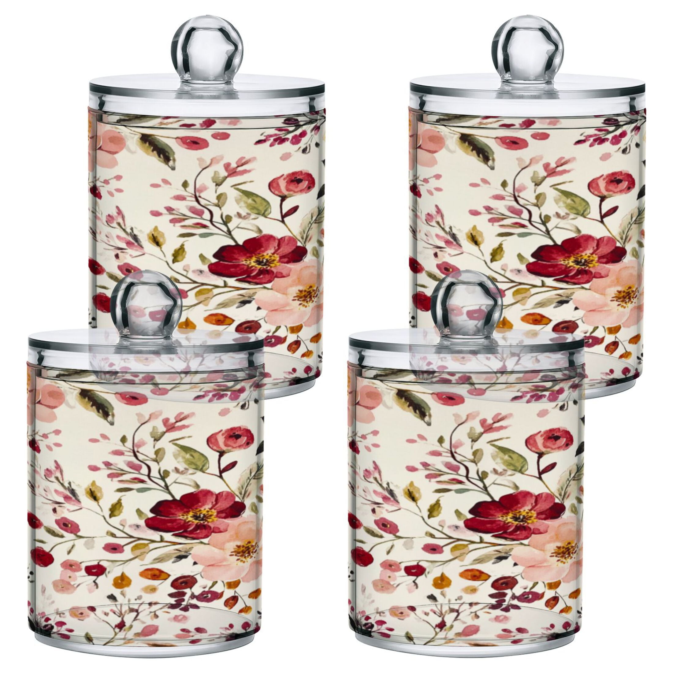 4 Pack Bathroom Canisters Transparent Storage Jar for Cotton Ball, Swab ...
