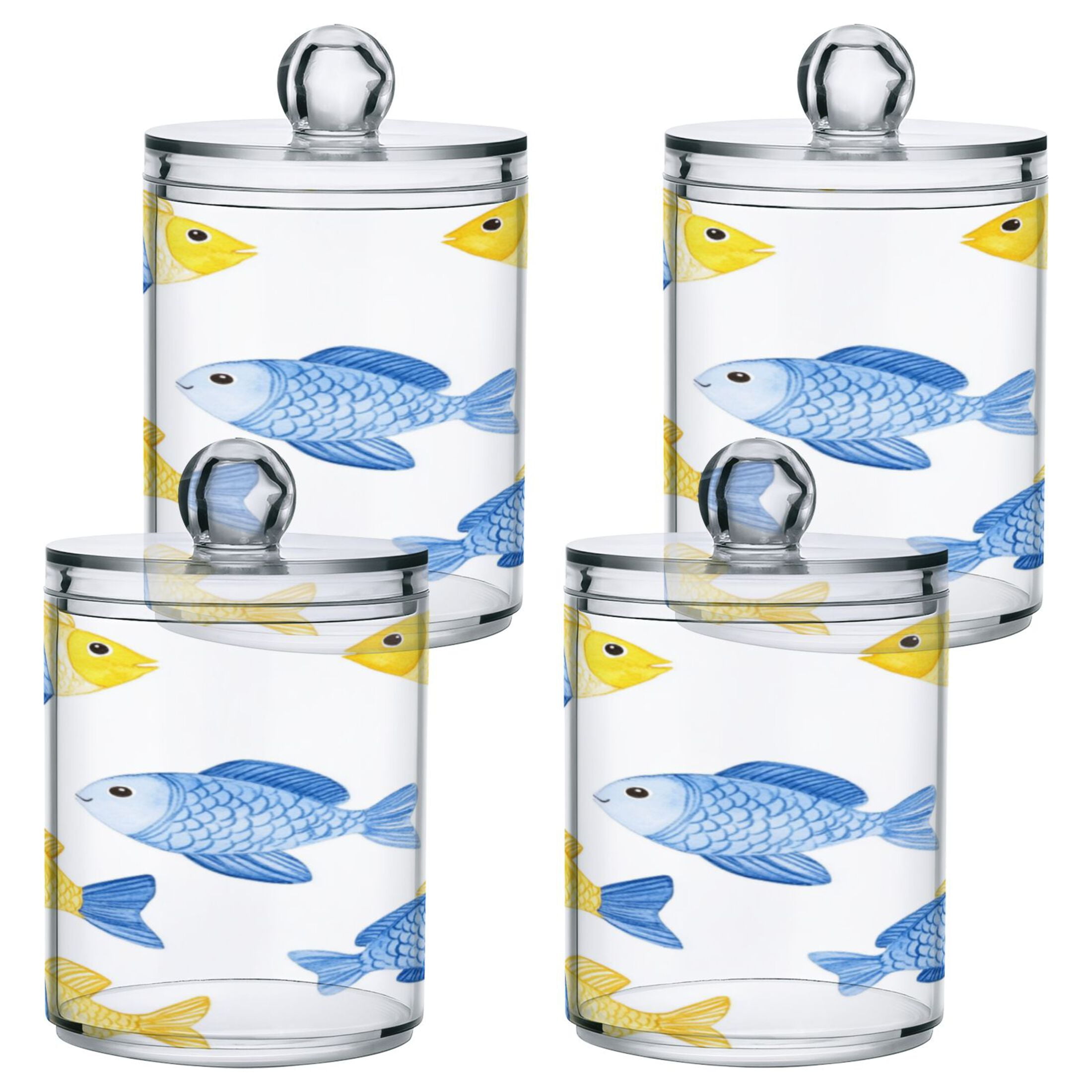 4 Pack Bathroom Canisters Transparent Storage Jar for Cotton Ball, Swab ...