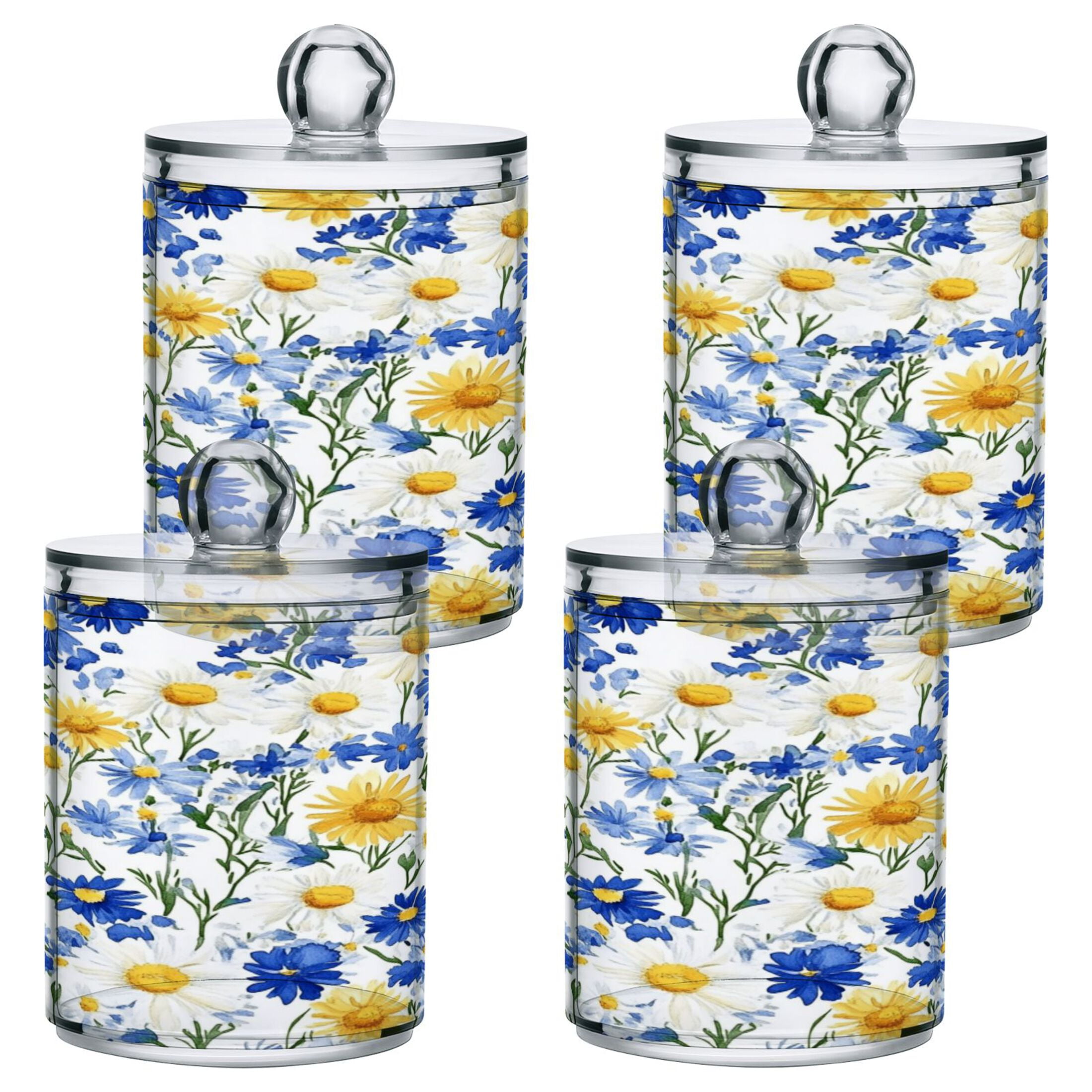 4 Pack Bathroom Canisters Transparent Storage Jar for Cotton Ball, Swab ...