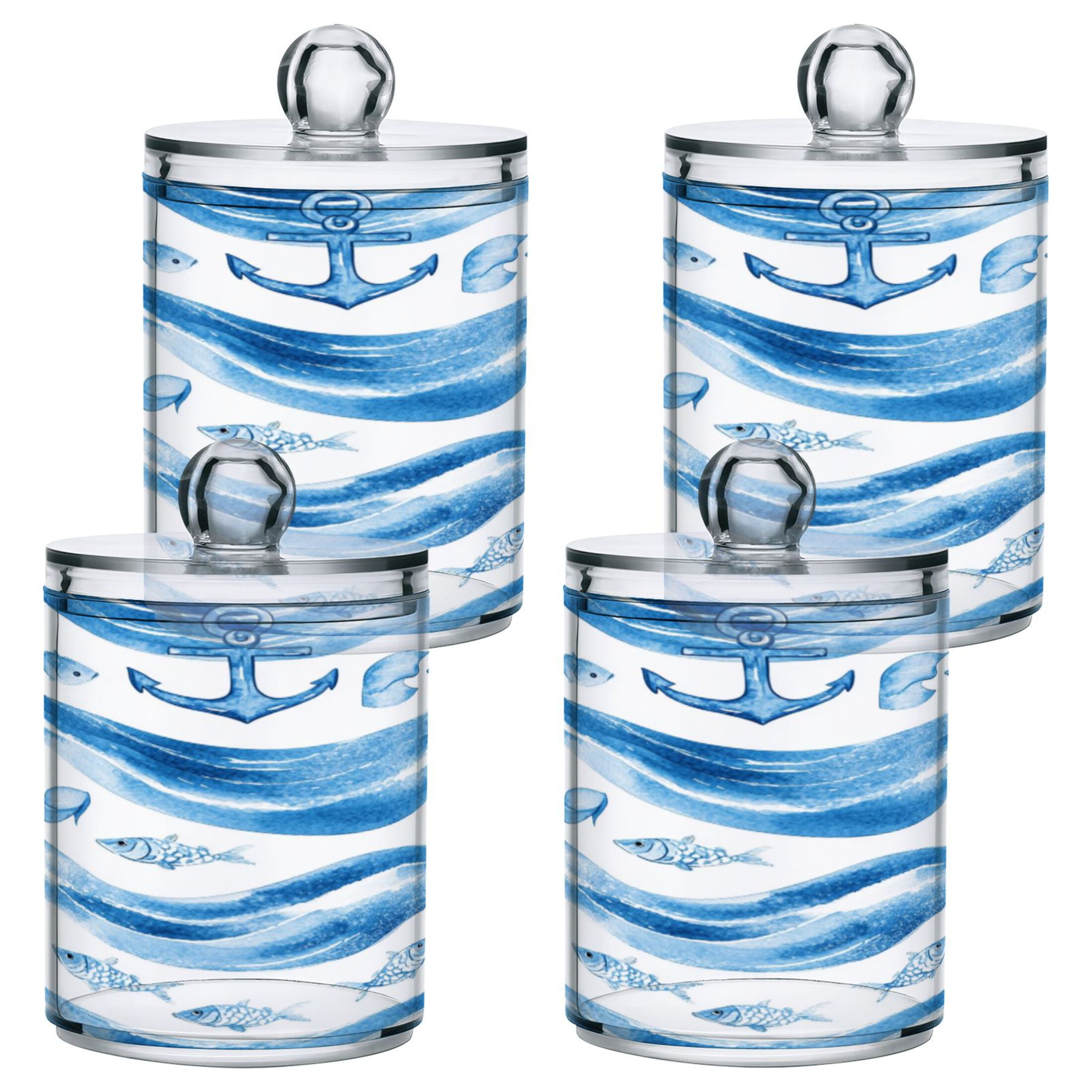 4 Pack Bathroom Canisters Transparent Storage Jar for Cotton Ball, Swab ...