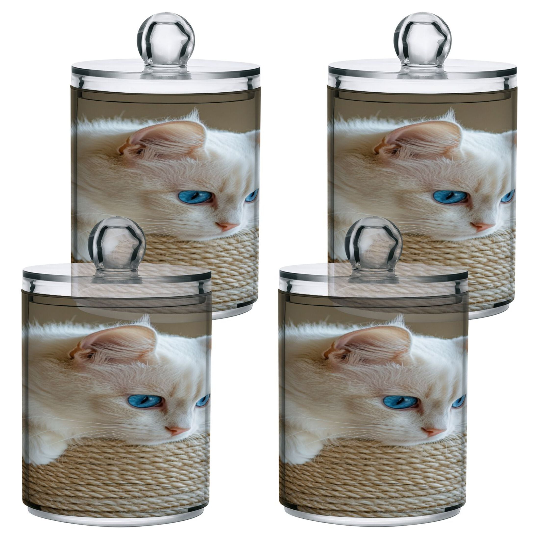 4 Pack Bathroom Canisters Transparent Storage Jar for Cotton Ball, Swab ...