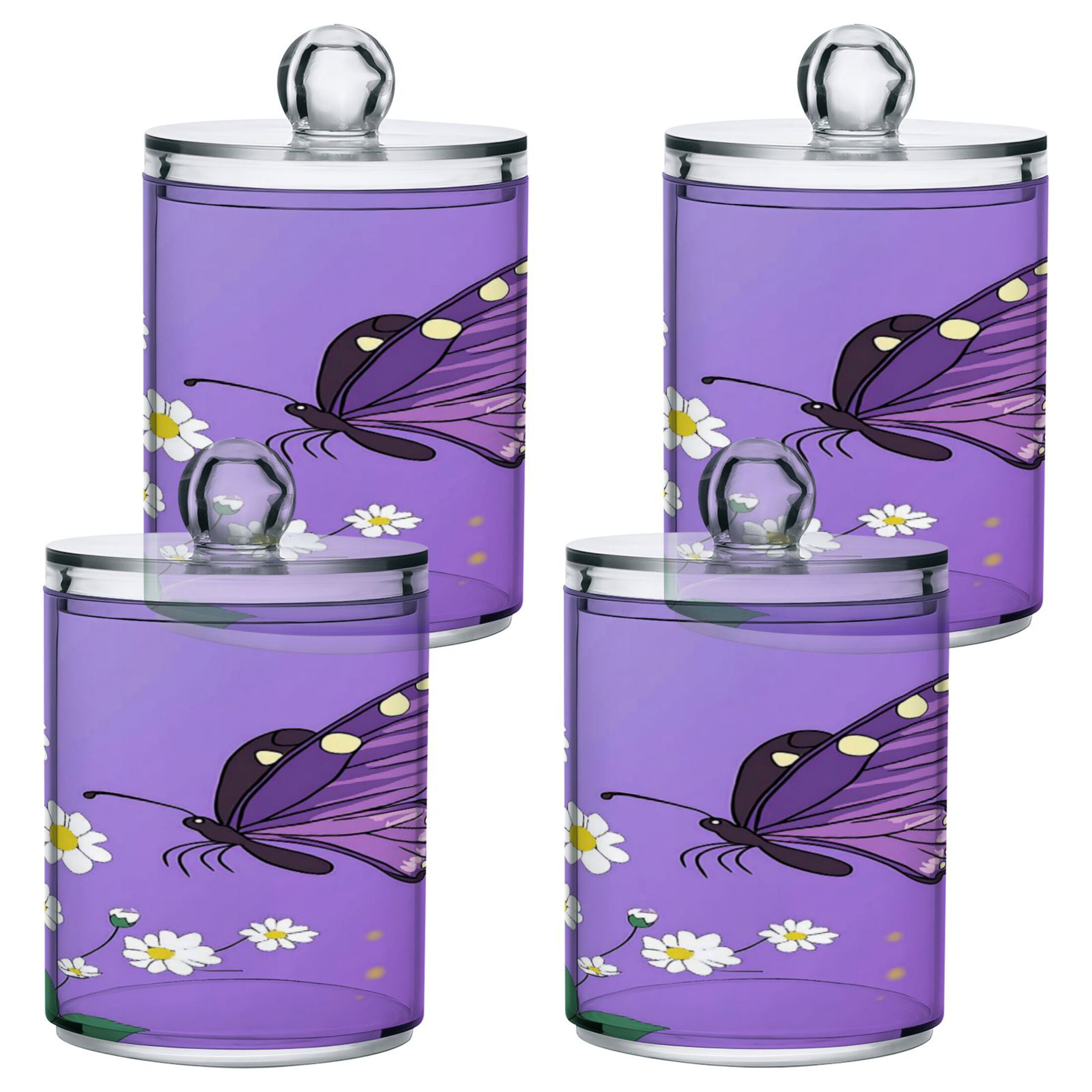 4 Pack Bathroom Canisters Transparent Storage Jar for Cotton Ball, Swab ...