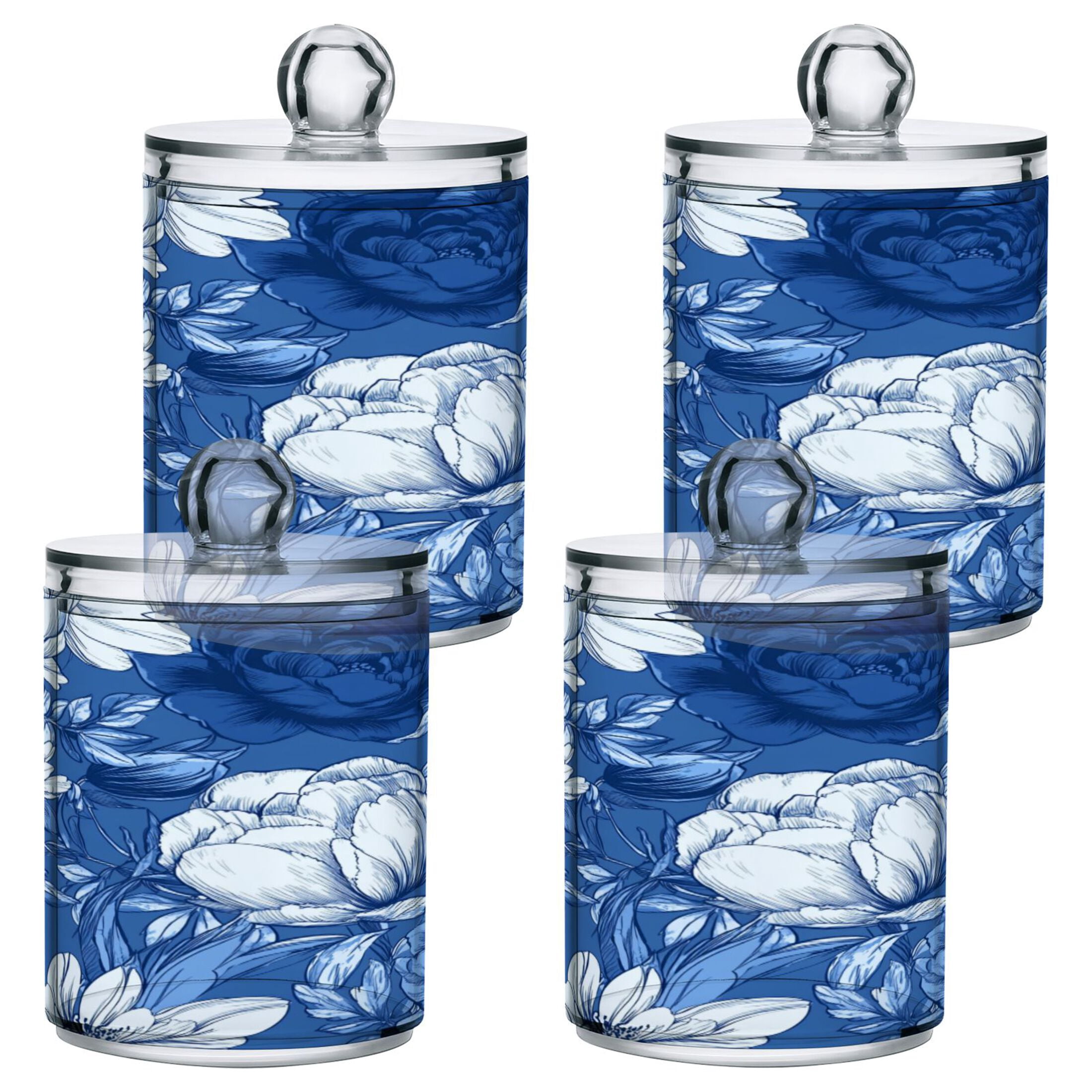 4 Pack Bathroom Canisters Transparent Storage Jar for Cotton Ball, Swab ...