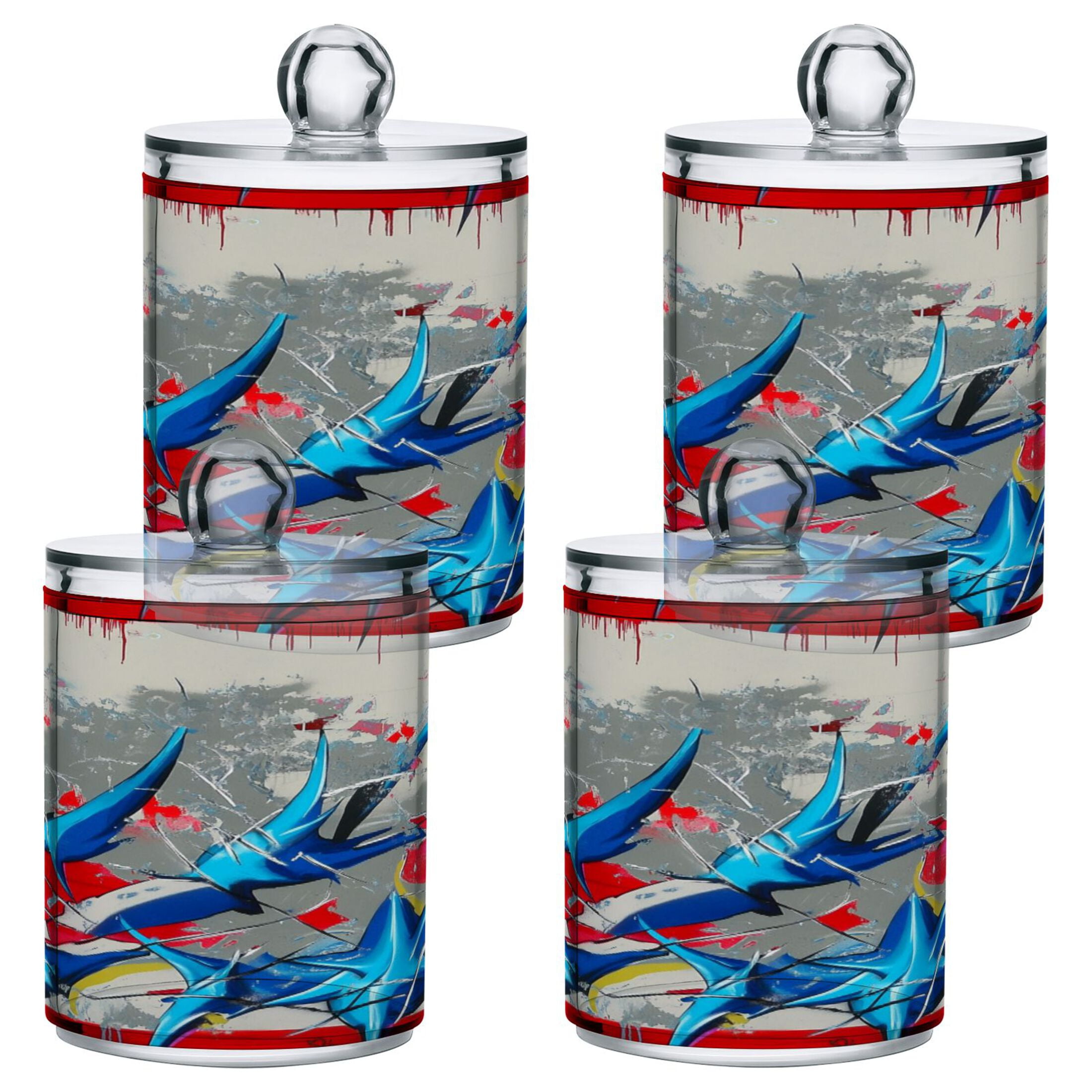 4 Pack Bathroom Canisters Transparent Storage Jar for Cotton Ball, Swab ...