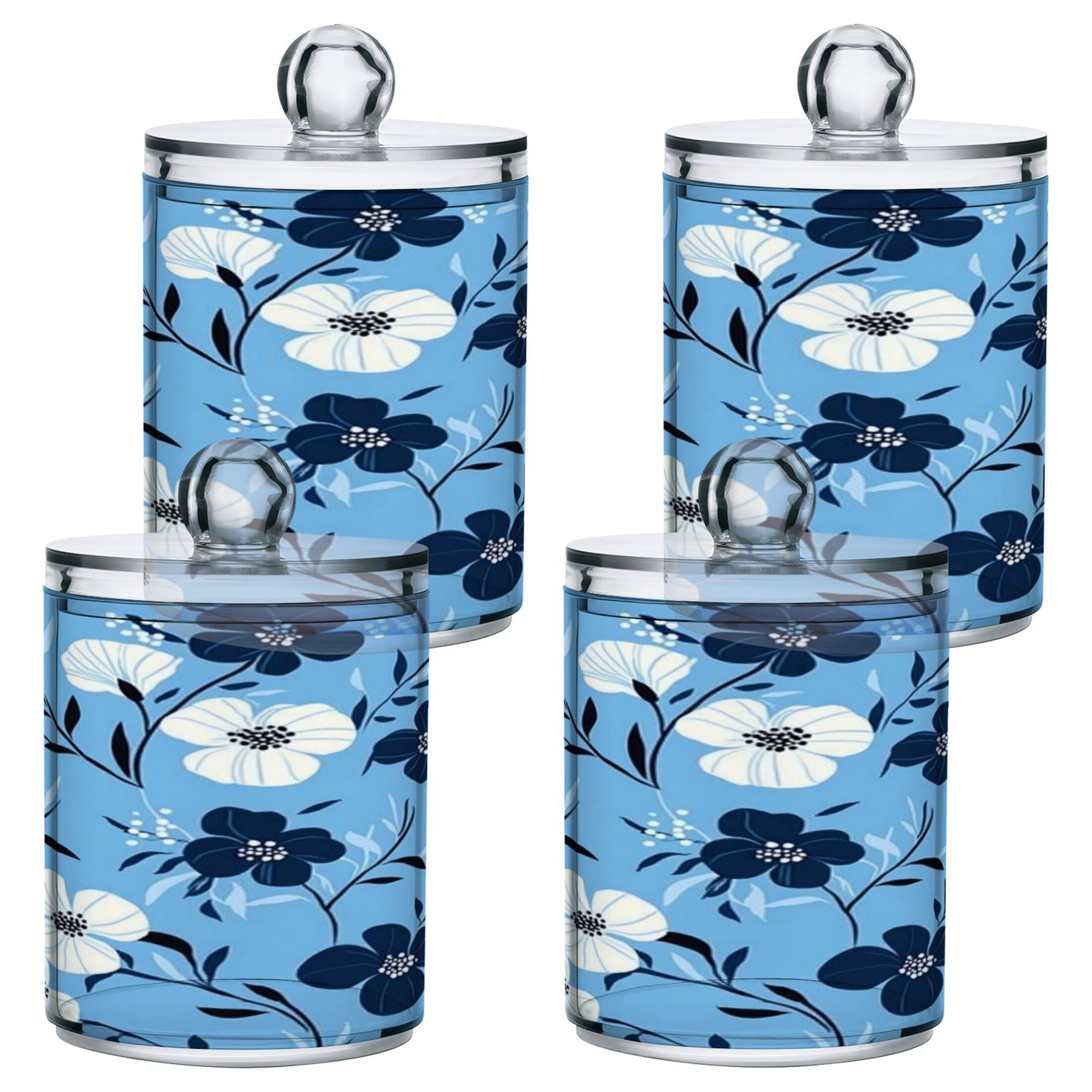 4 Pack Bathroom Canisters Transparent Storage Jar for Cotton Ball, Swab ...