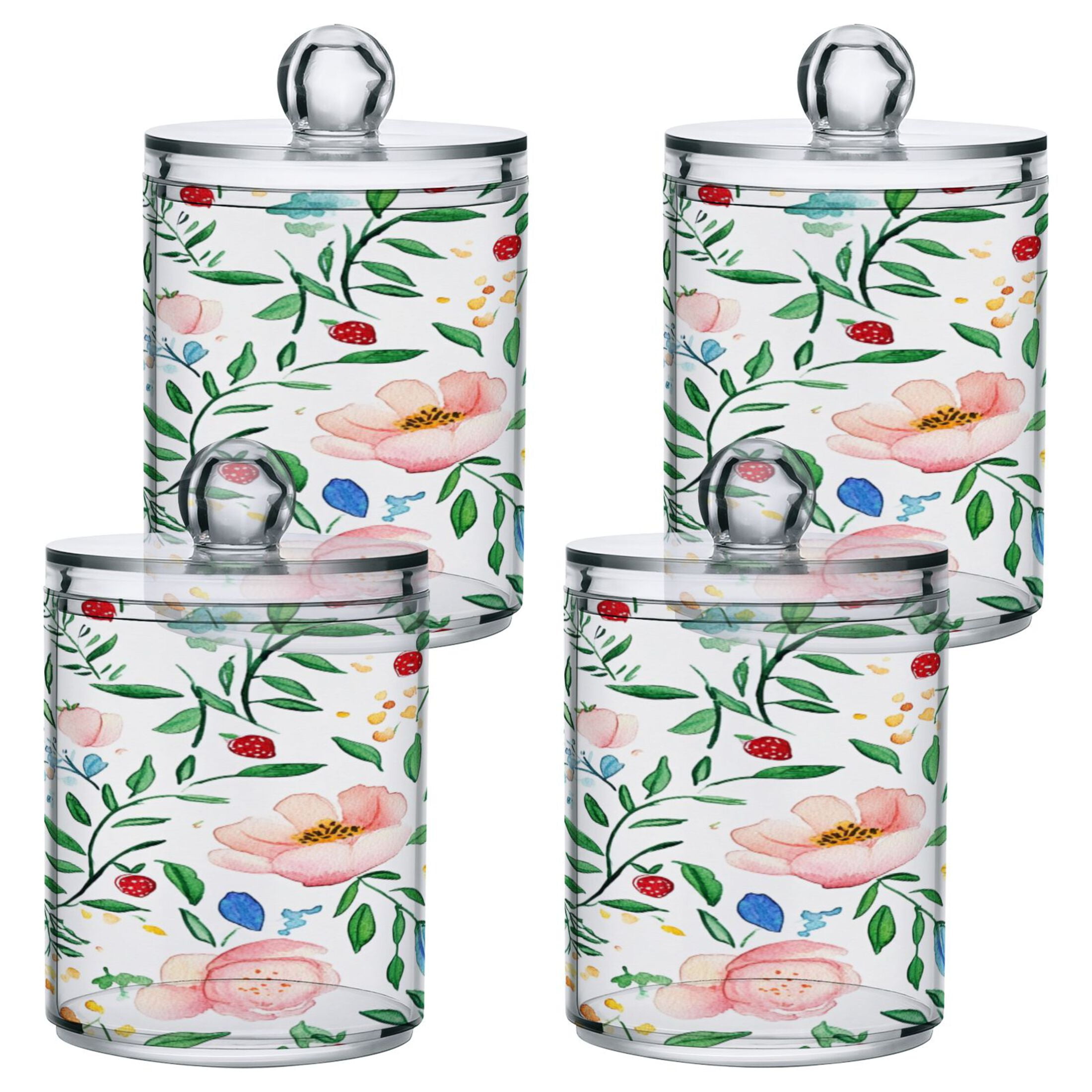 4 Pack Bathroom Canisters Transparent Storage Jar for Cotton Ball, Swab ...