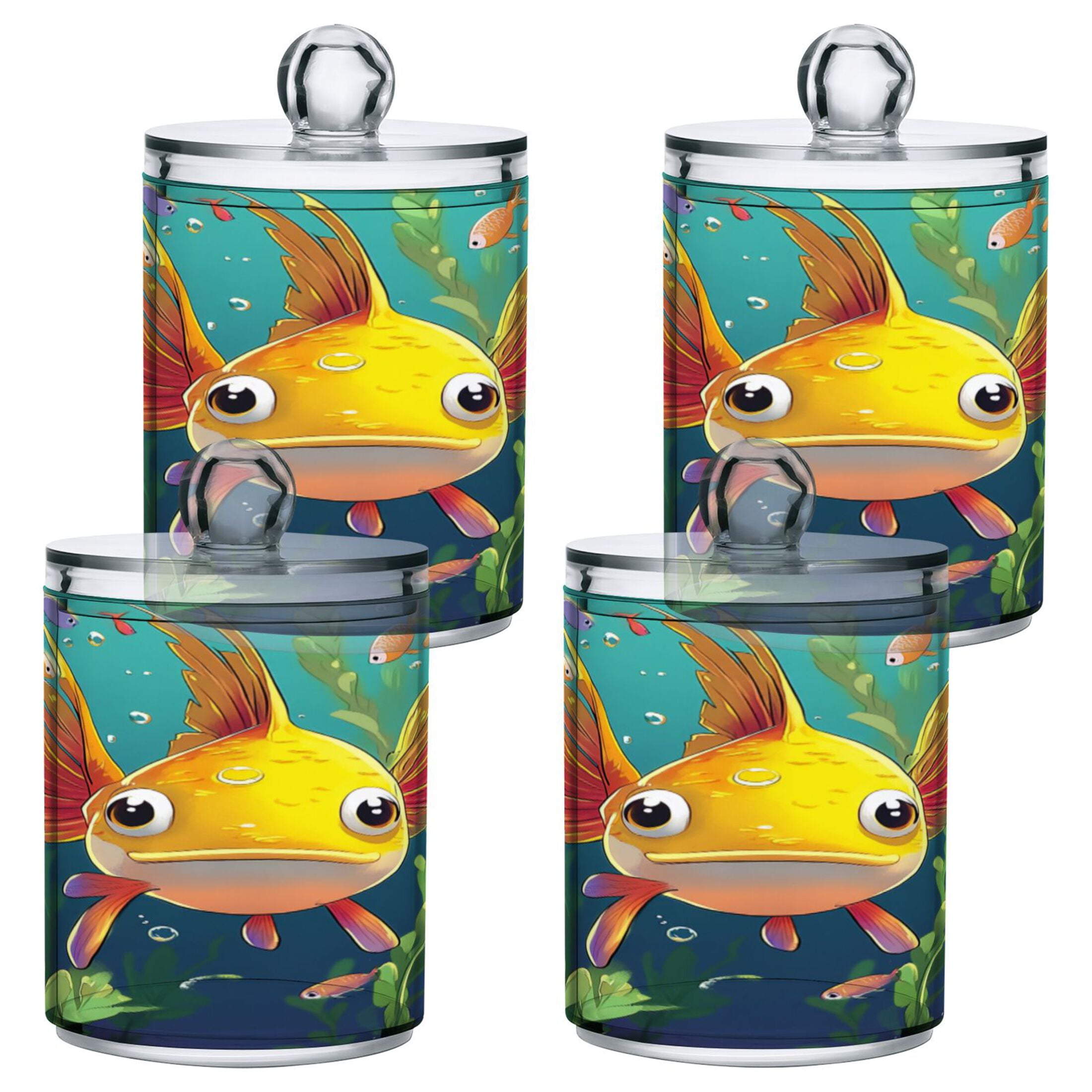 4 Pack Bathroom Canisters Transparent Storage Jar for Cotton Ball, Swab ...