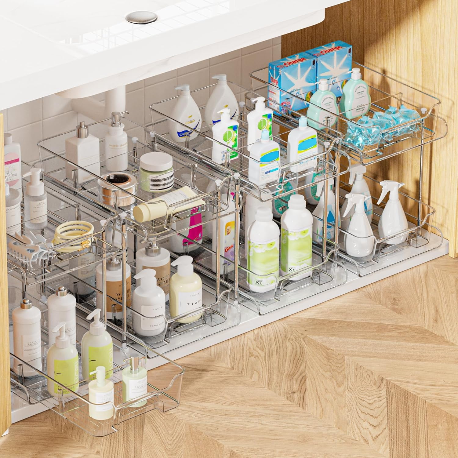 4 Pack Bathroom Organizer, 2 Tier Clear Under Sink Organizers Vanity ...
