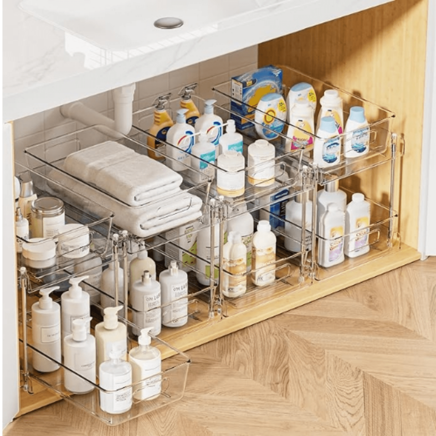 4 Pack Bathroom Storage Organizer, 2 Tier Clear Under Sink Organizers ...