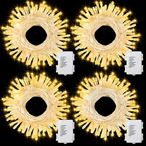 4 Pack Battery Christmas Light String 16.5Ft 50 LED Clear Wire Sting ...