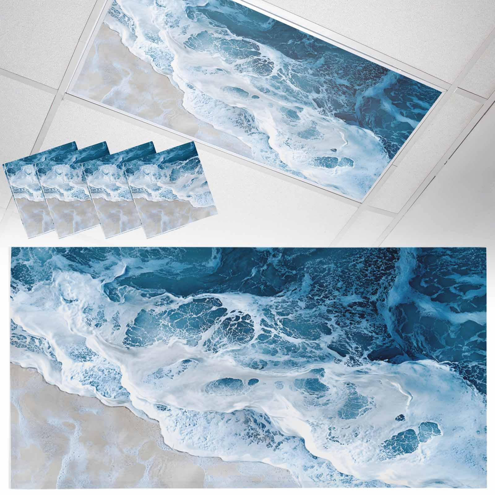 4 Pack Beach Wave Modern Art Fluorescent Light Covers for Ceiling ...