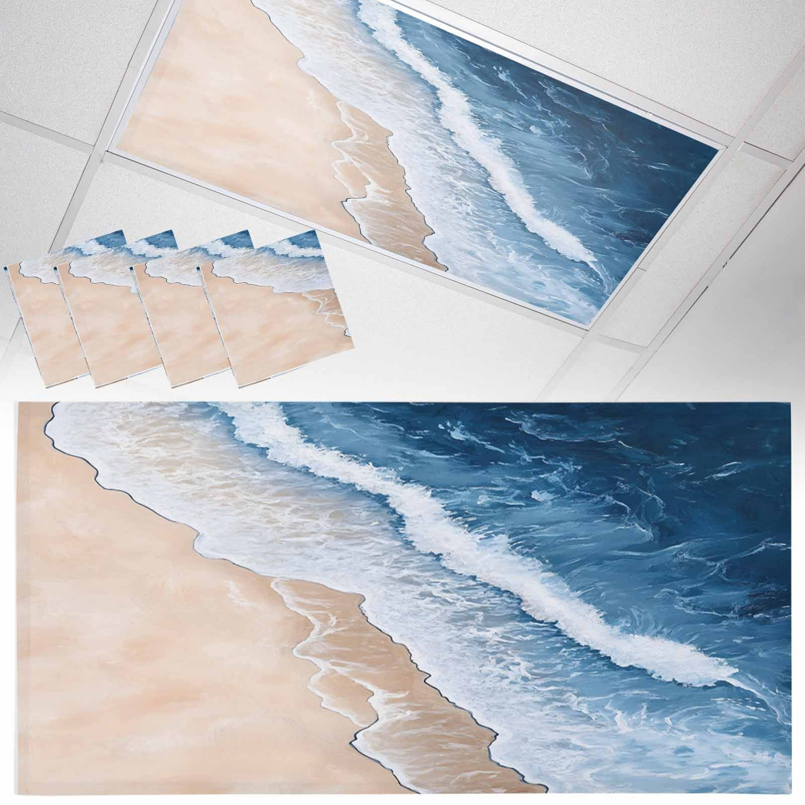 4 Pack Beach Waves Modern Art Fluorescent Light Covers for Ceiling ...