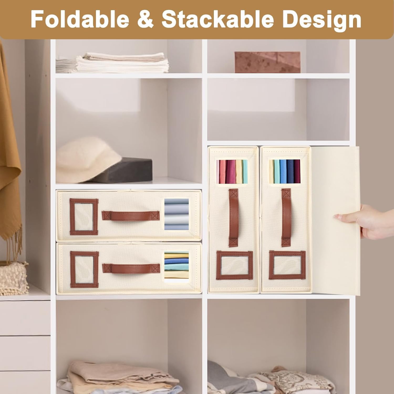 4 Pack Bed Organizer Box Beige Sheet Storage Box Closet Foldable Sheet ...