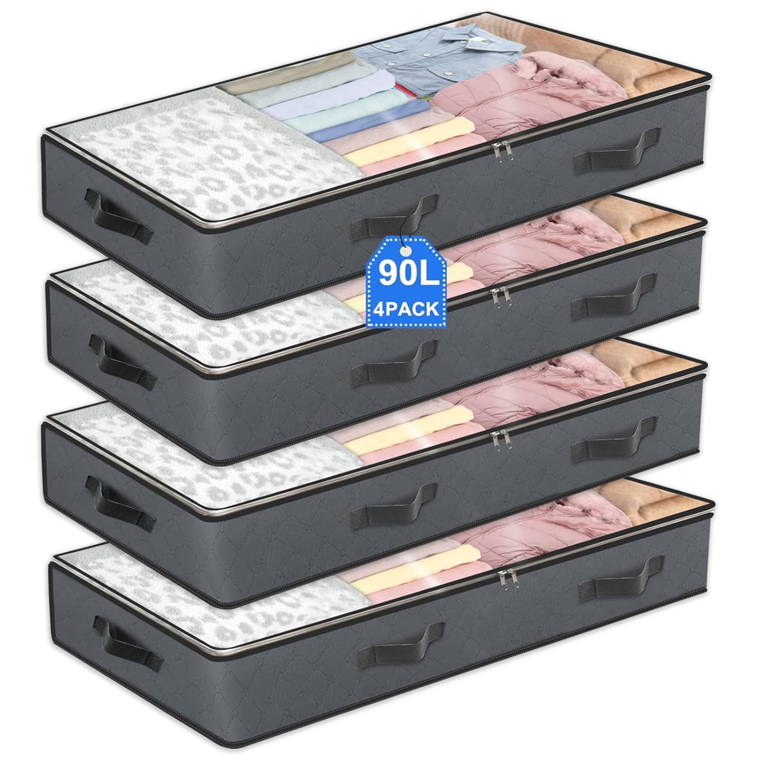 4 Pack Under Bed Storage 90L Collapsible Closet Containers Organizers ...