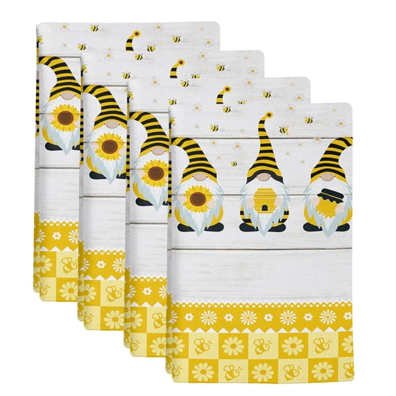 4 Pack Bee Gnome Kitchen Towels Daisy Flower Rustic Wood Decorative ...