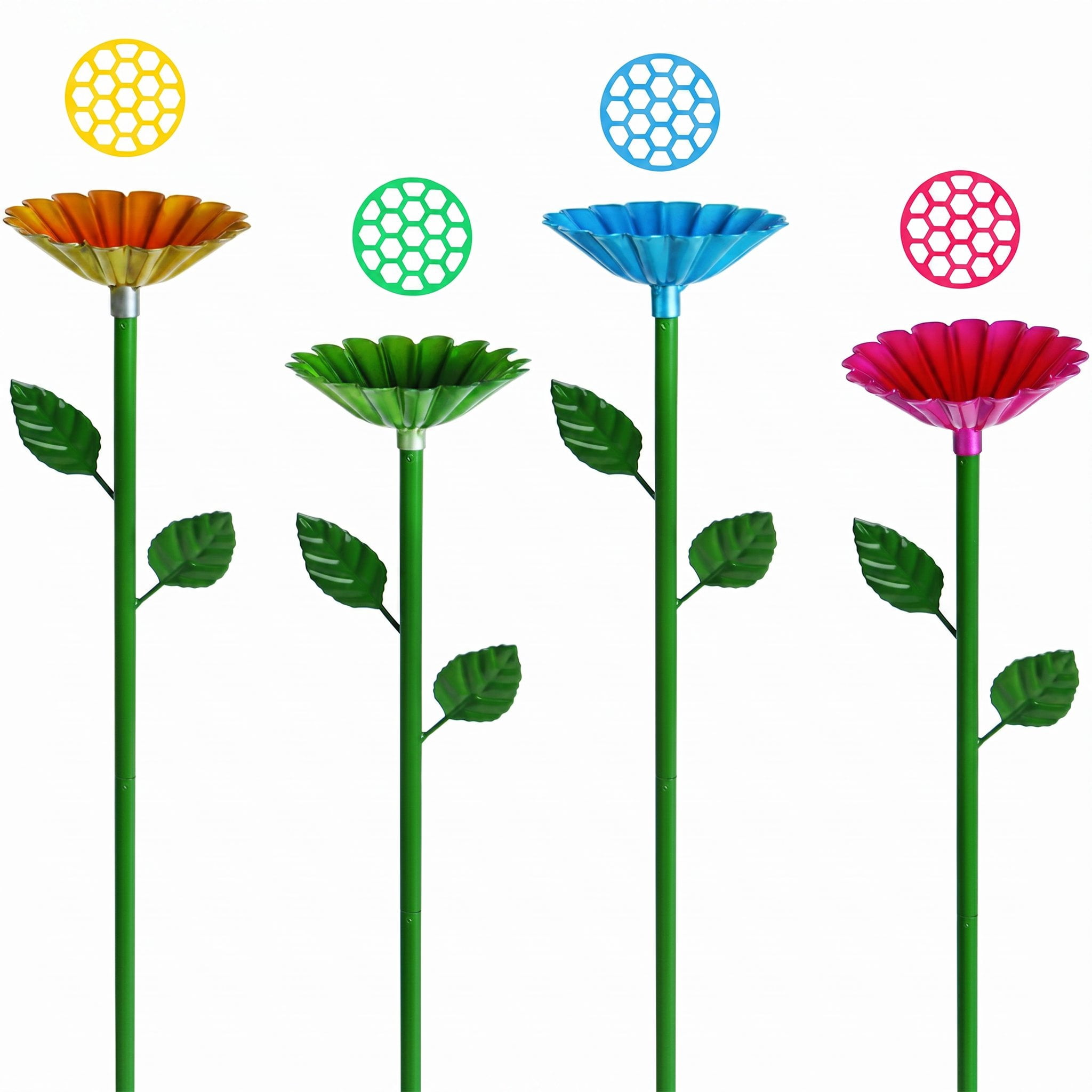 4 Pack Bee Watering Station, Metal Flower Shaped Feeder with Bee Island ...