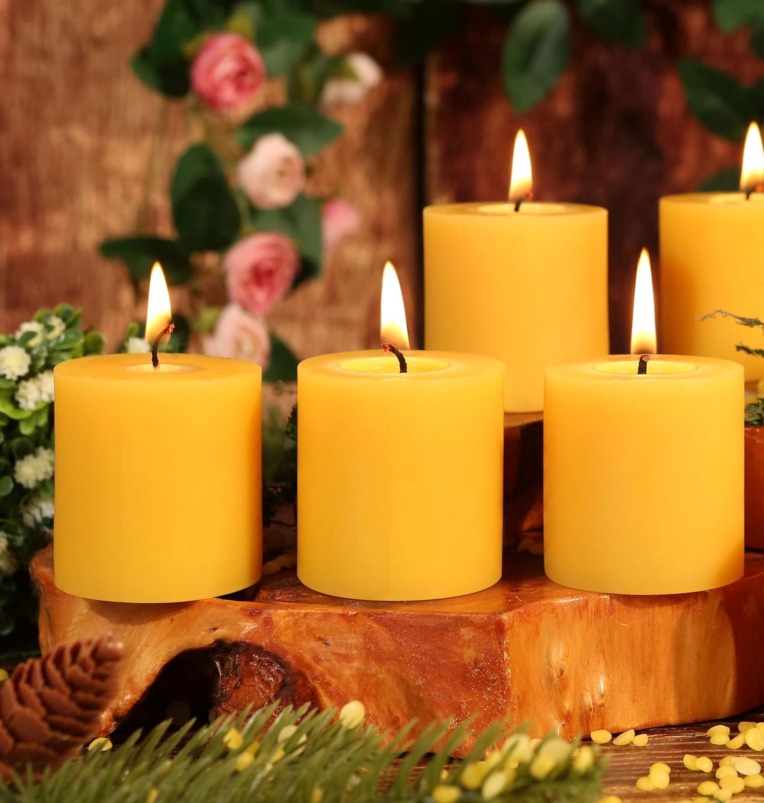 4 Pack Beeswax Pillar Candles,2x2in Pure Beeswax Candles-80 Hours Long ...