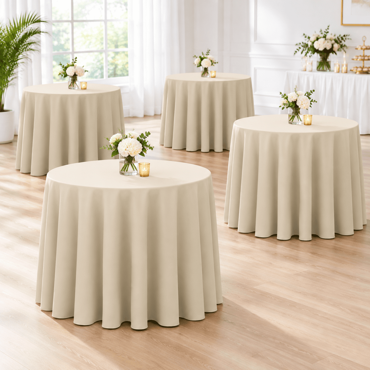 4 Pack Beige Round Tablecloths 108 Inch For 48