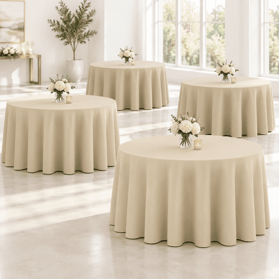 4 Pack Beige Round Tablecloths 120 Inch For 60
