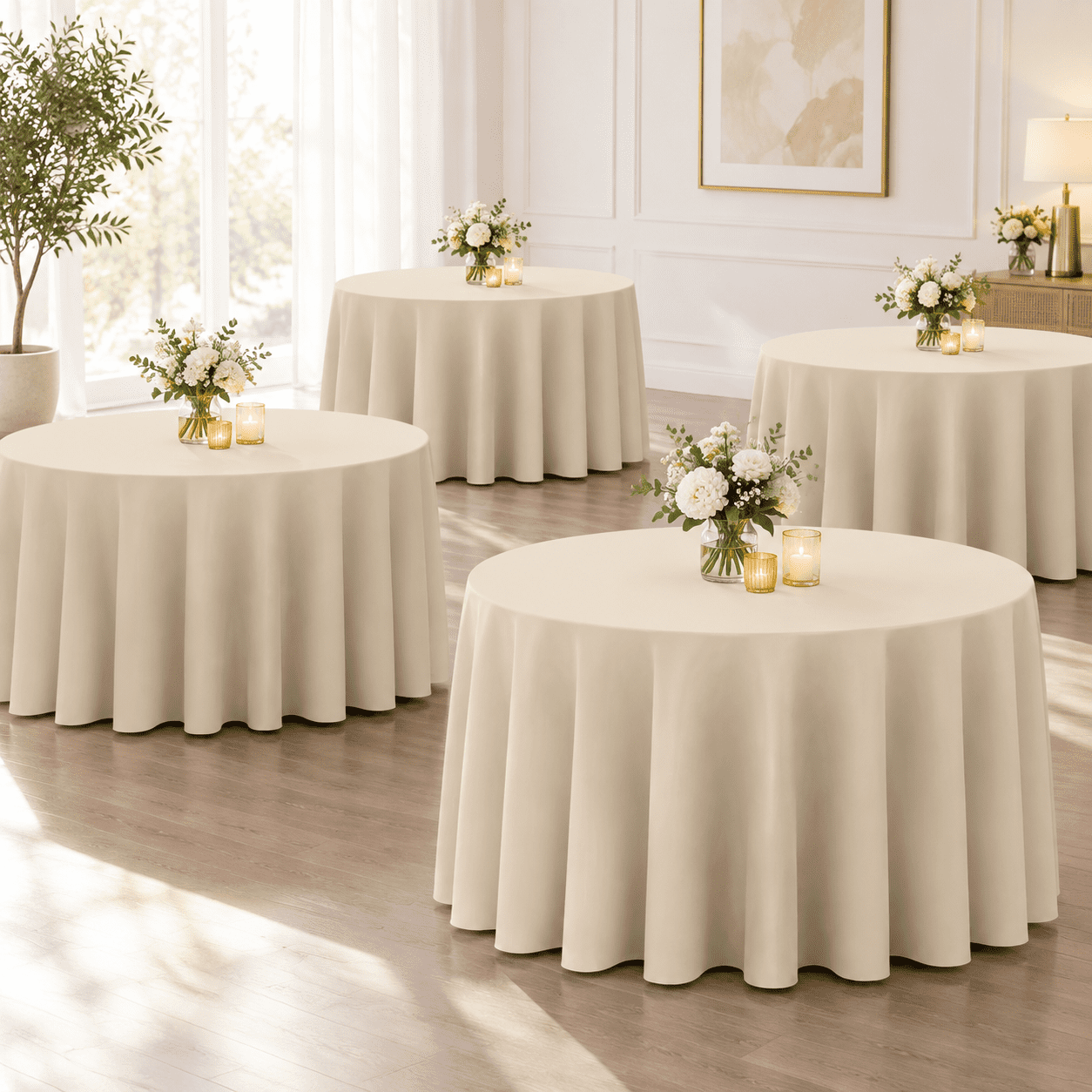 4 Pack Beige Round Tablecloths 120 Inch For 60