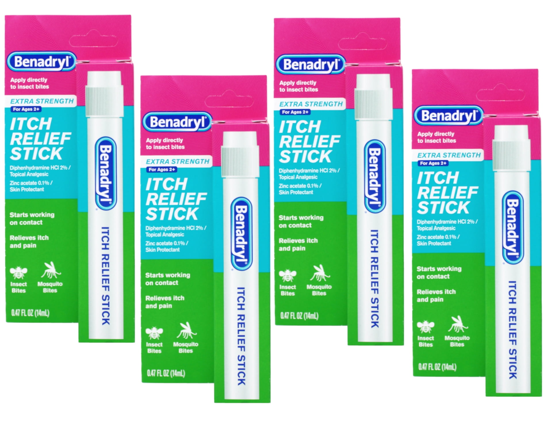 4 Pack Benadryl Itch Relief Stick 0.47 Oz 14 Ml Each - Walmart.com