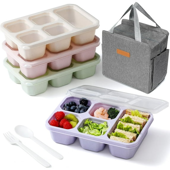4-Pack Bento Box Adult with Lunch Bag, 5 - Compartment Snack Containers ...