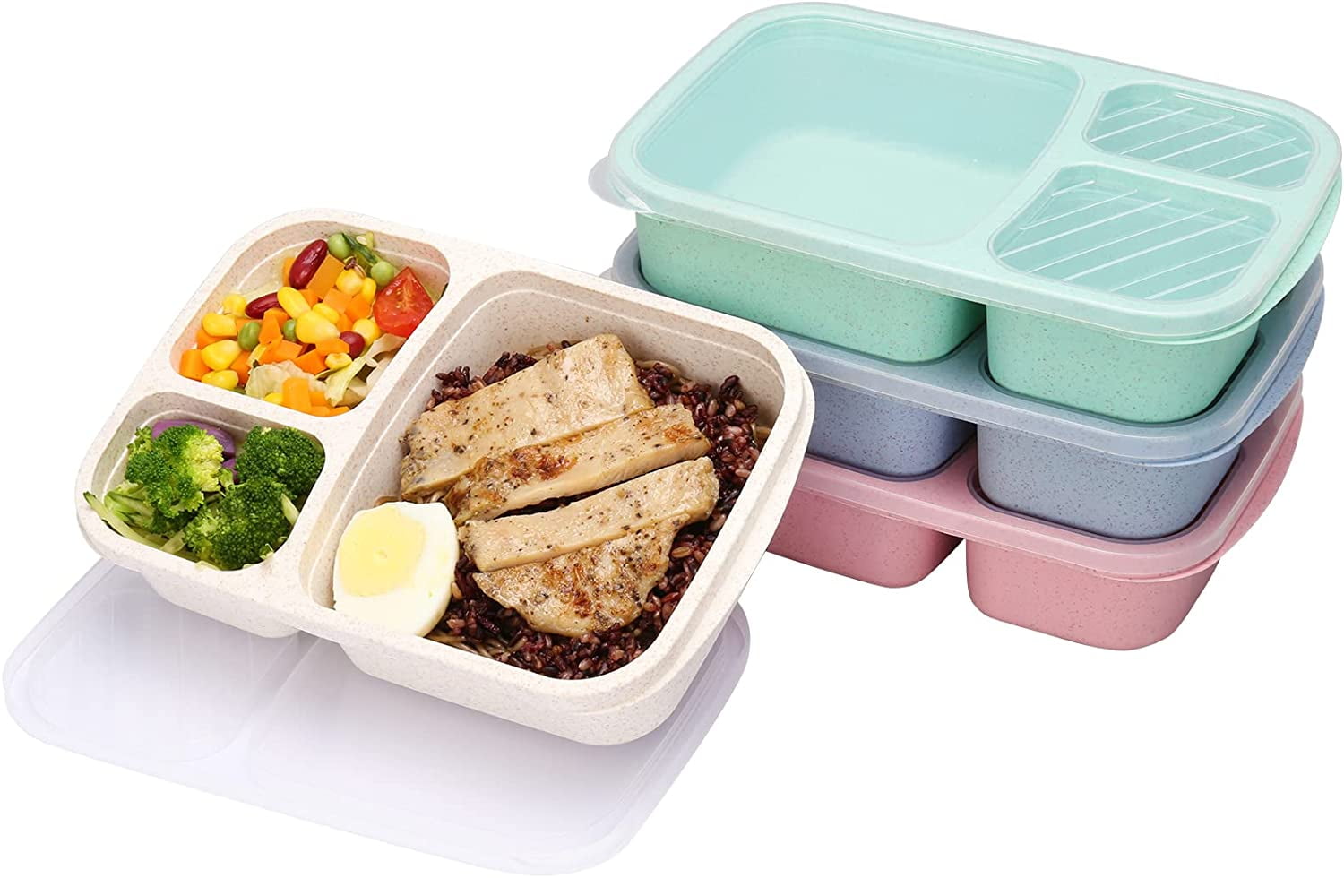 4 Pack Bento Lunch Box 3 Compartment Lunch Containers for Adults,BPA ...