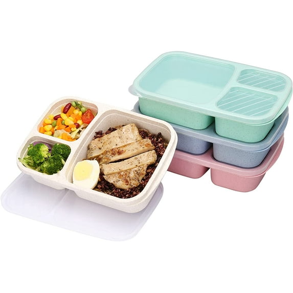 4 Pack Bento Lunch Box 3 Compartment Lunch Containers for Adults,BPA ...