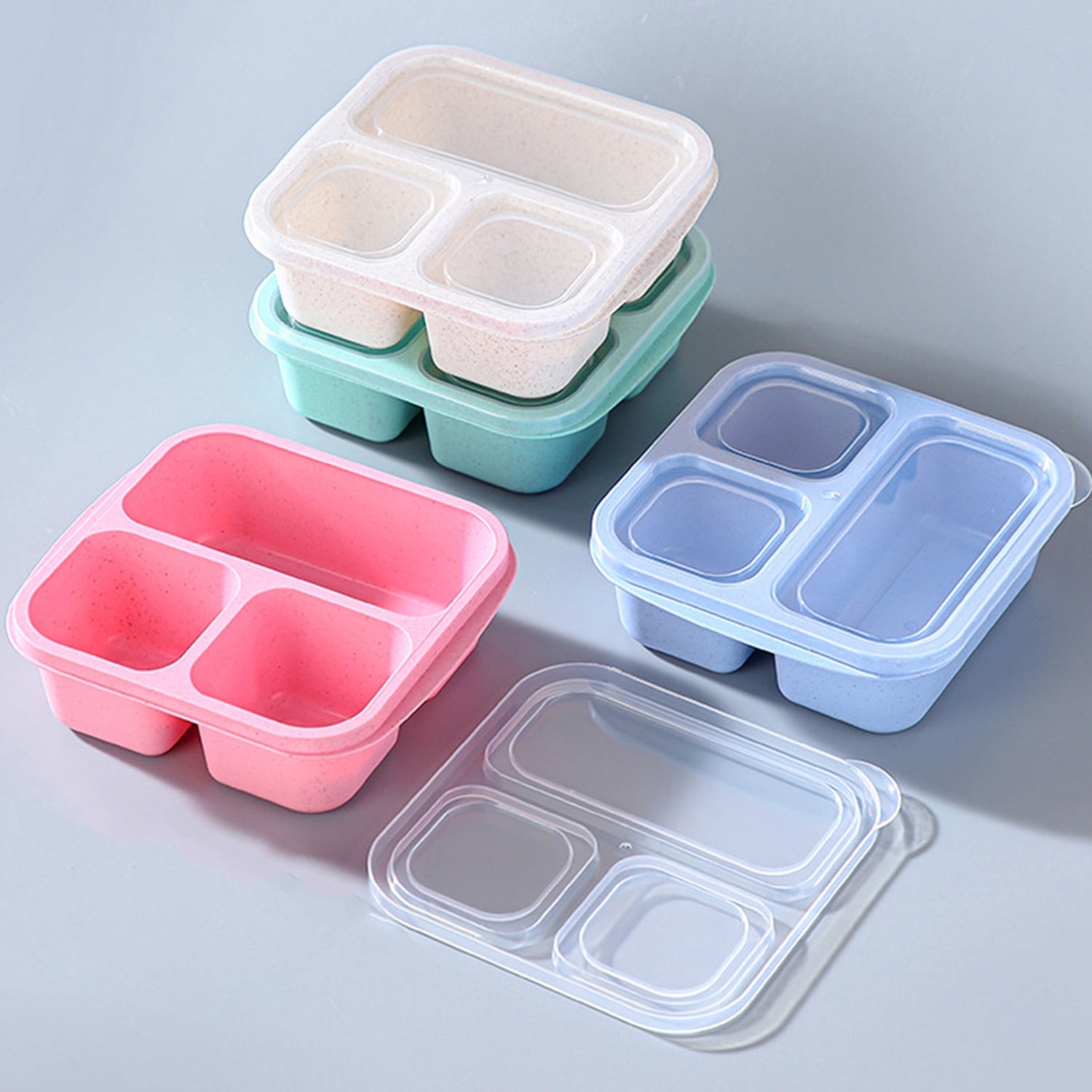 4 Pack Bento Lunch Box,Happon 3 Compartment Snack Containers, Divided ...