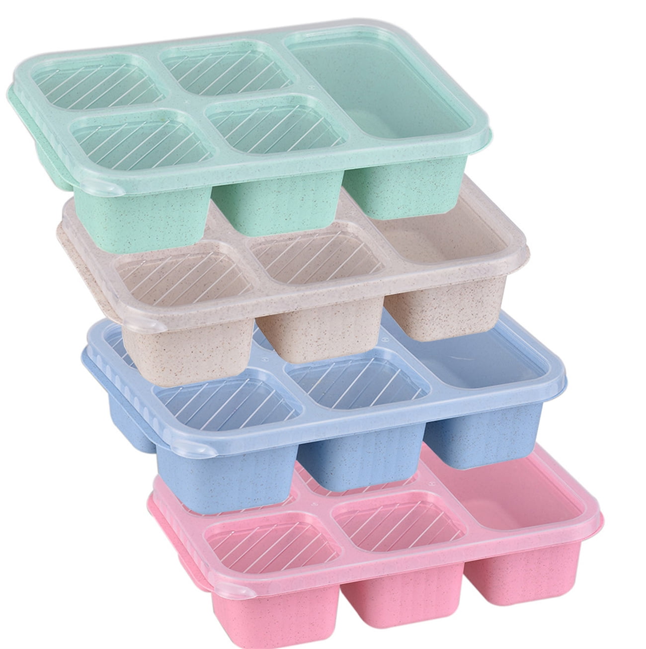 4 Pack Bento Lunch Box,Happon 5 Compartment Snack Containers,Divided ...