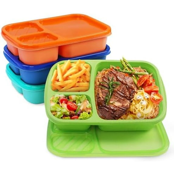 4 Pack Bento Lunch Box Set 3 Compartment Wheat Straw Meal Prep Food ...