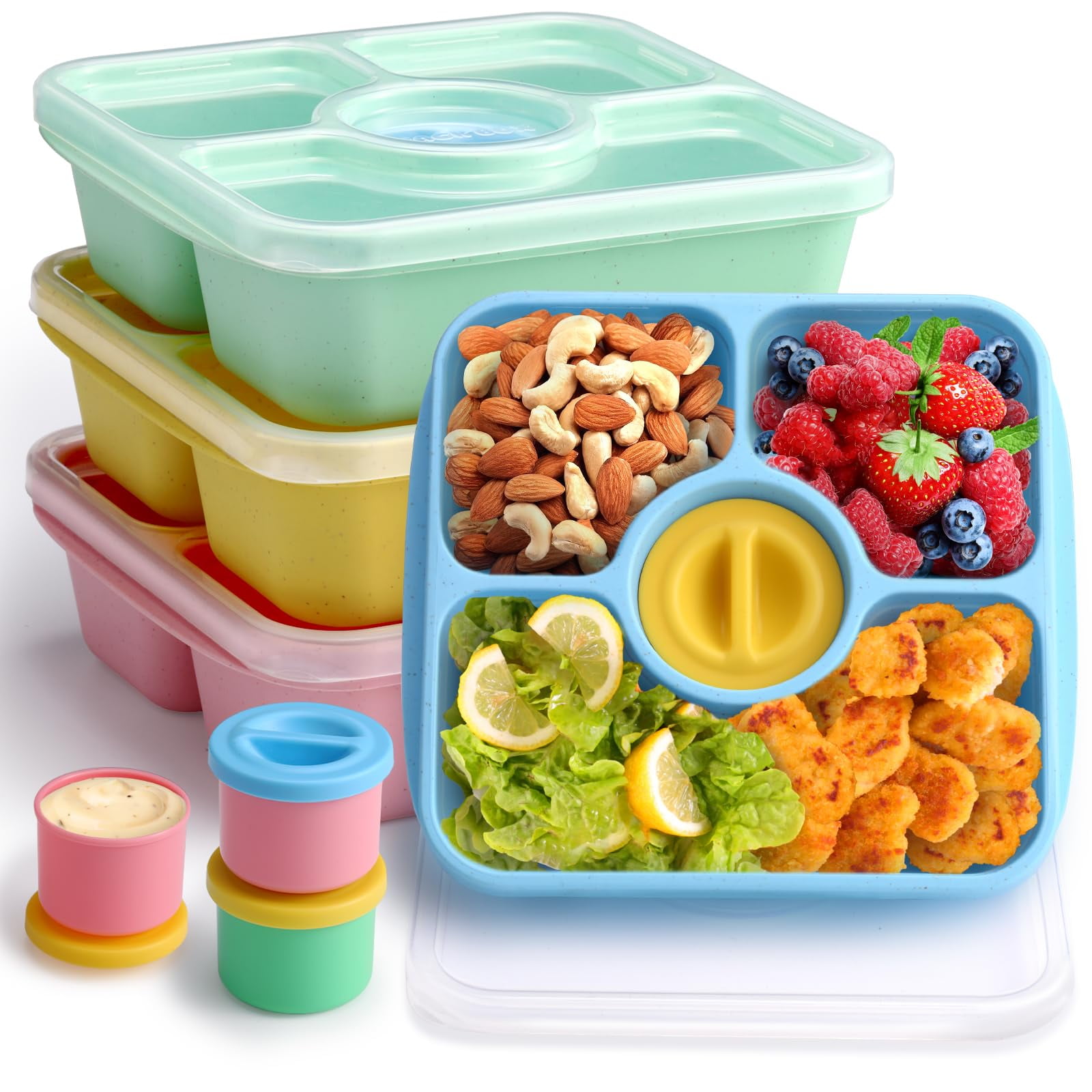 4 Pack Bento Meal Prep Containers, Reusable Lunchable Snack Box ...