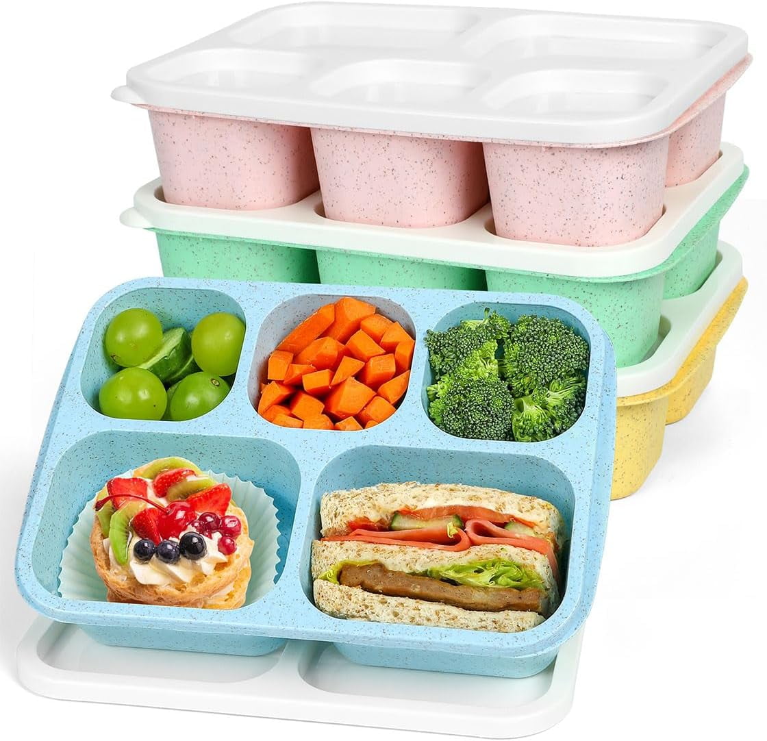 4 Pack Bento Snack Box Containers for Adults & Kids - Reusable Adult Lunchable Containers with 5 ...