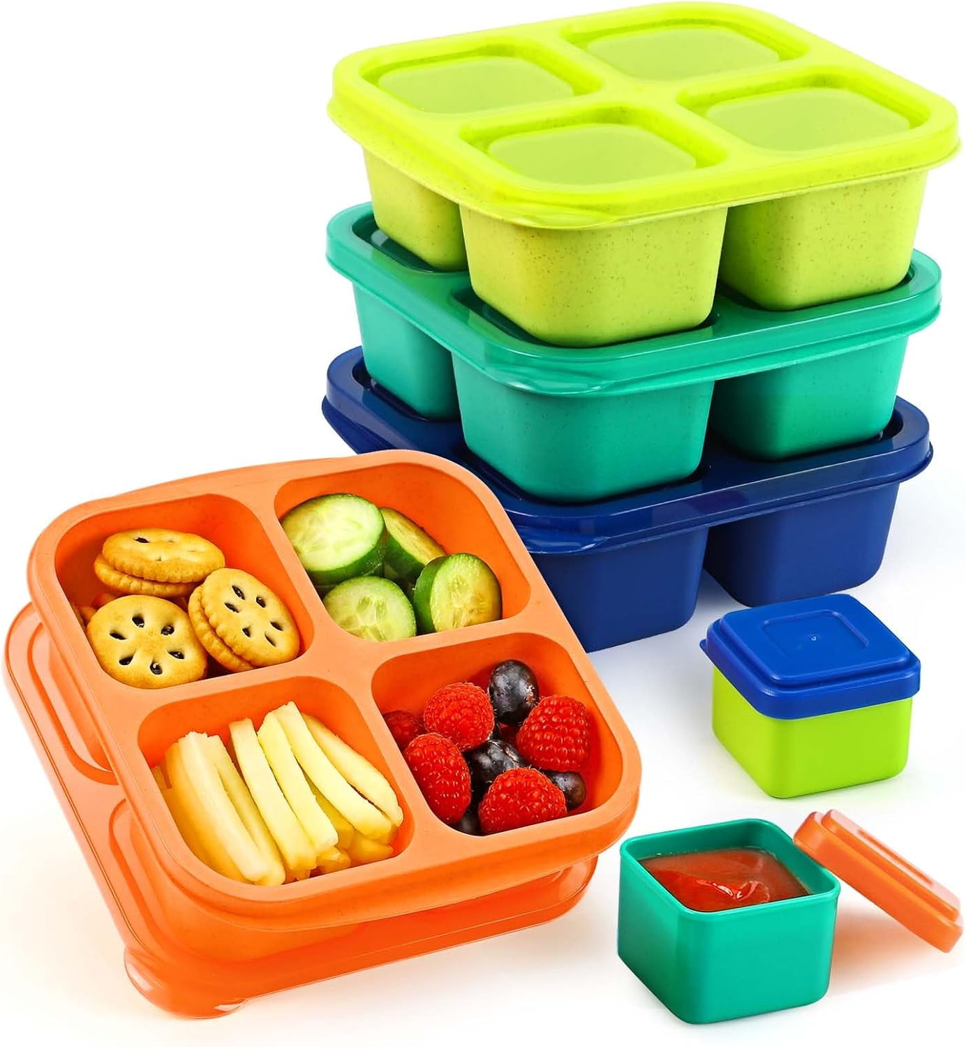 4 Pack Bento Snack Boxes Lunchable Containers& Adults, Wheat Straw 4 ...