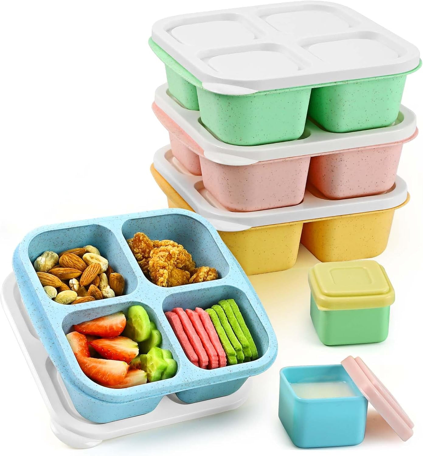 4 Pack Bento Snack Boxes Lunchable Containers for Kids & Adults, Wheat ...