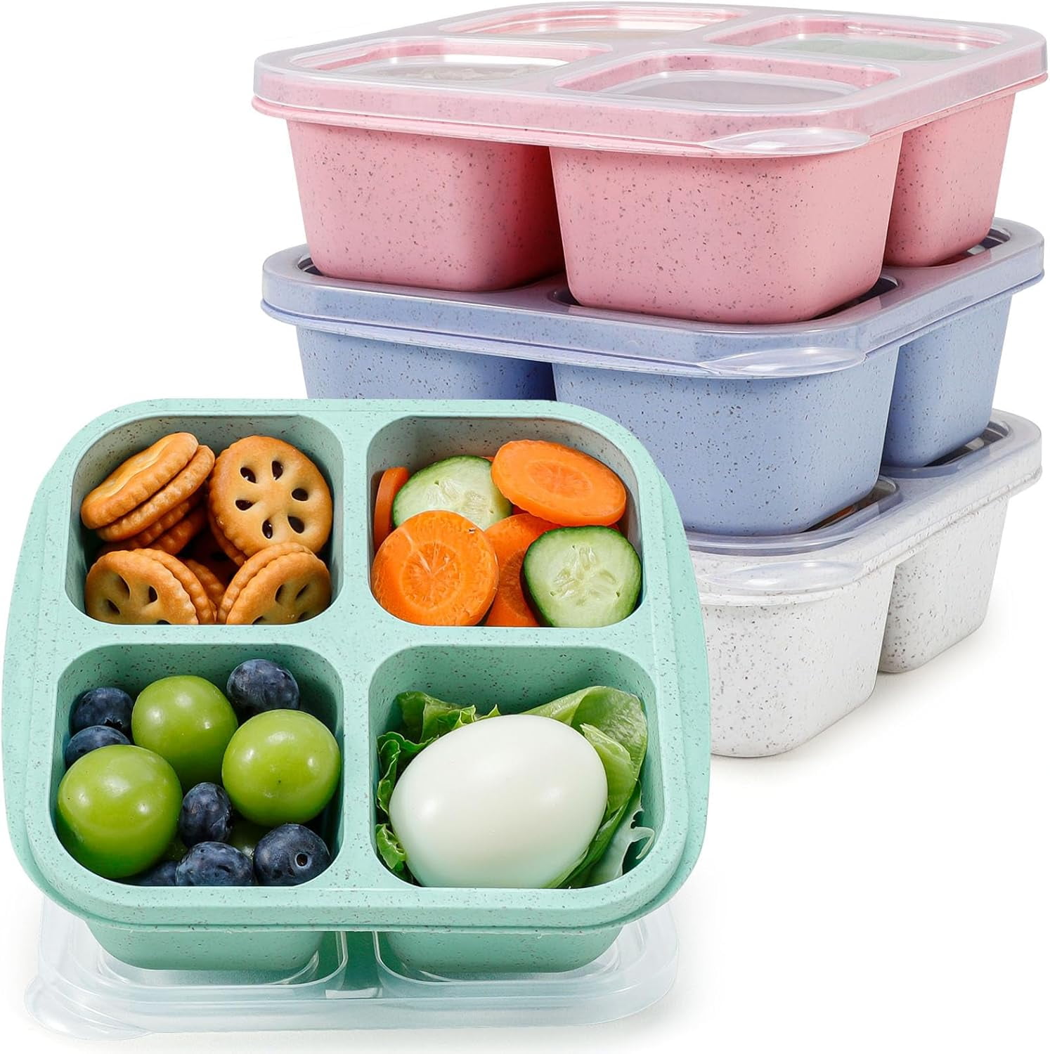 4 Pack Bento Snack Boxes Lunchable Containers for Kids & Adults, Wheat Straw 4-Compartment ...
